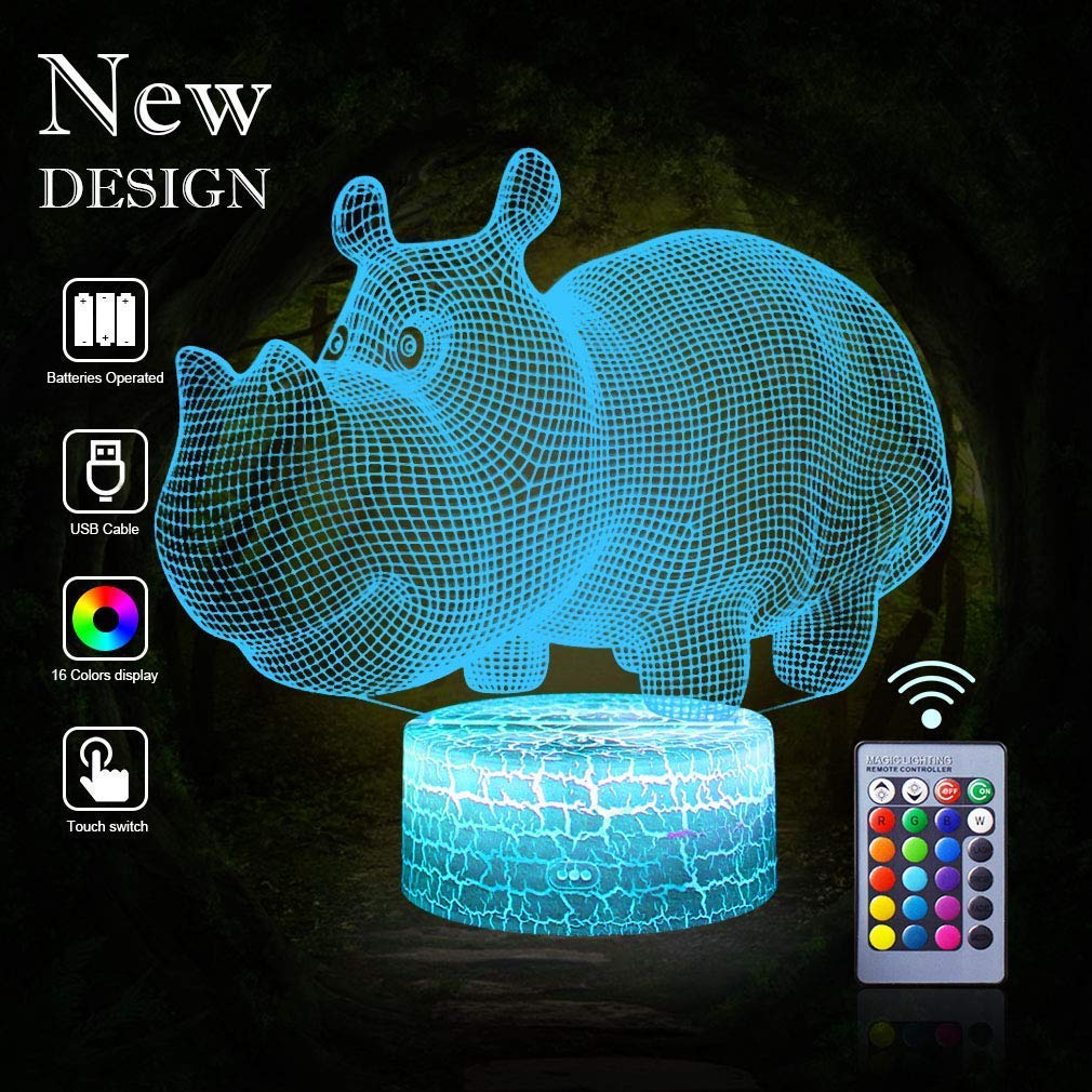 Buy 3D Hippo Nurery Night Light Vision Effect Mood LED Lamps with ...