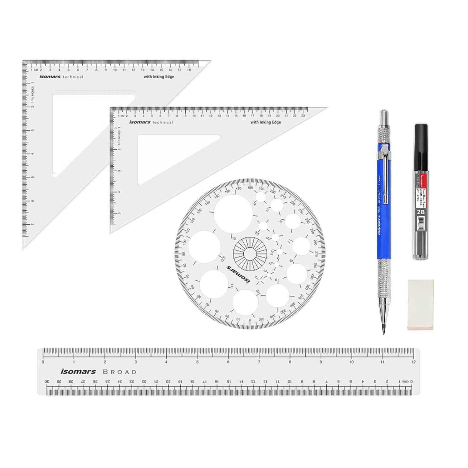 Isomars Technical Set Squares, Pro Circle, 12 Inch Scale, 2B Mechanical ...