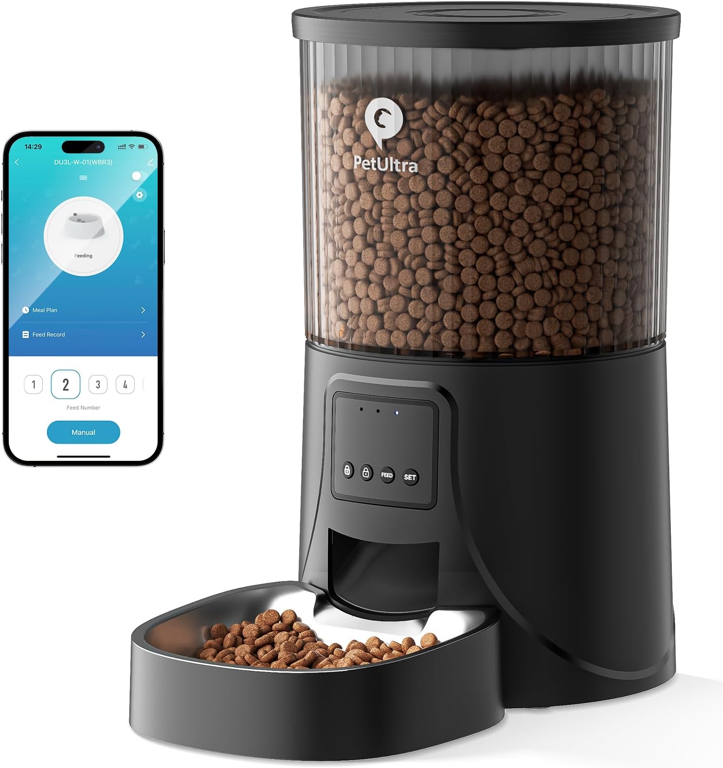 PETULTRA Automatic Cat Feeder WiFi - APP Control Cat Food Dispenser, Timed Auto Pet Feeder ...