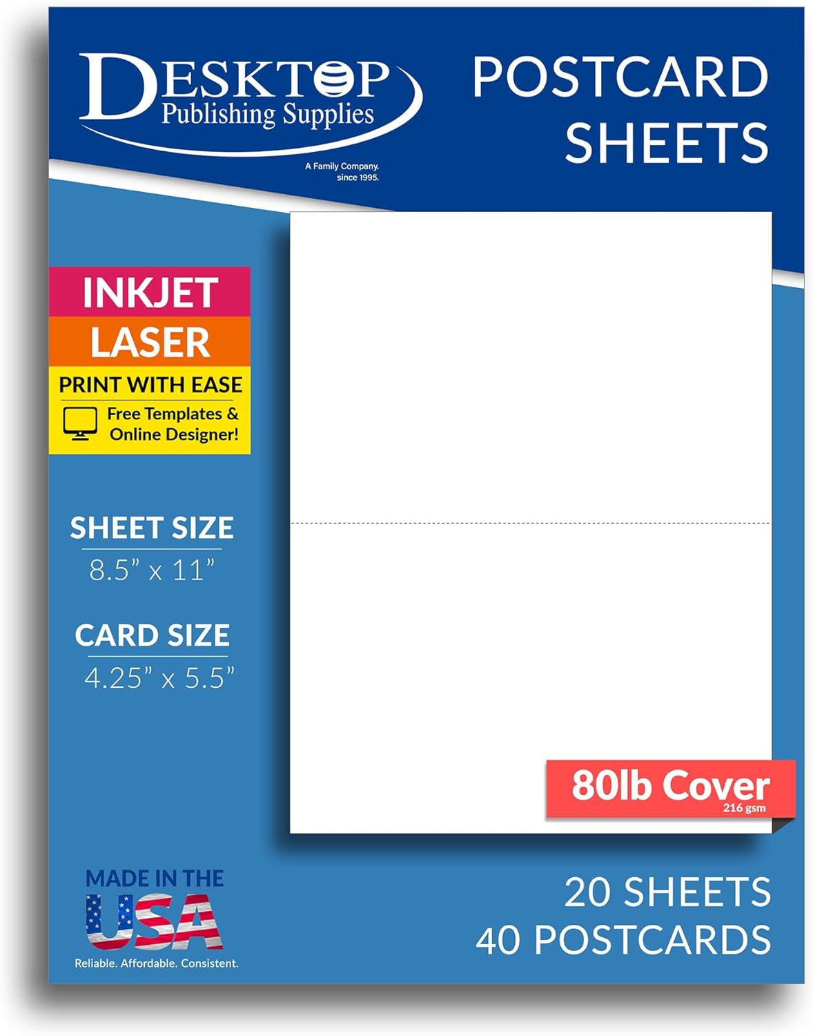 Amazon.com : Heavyweight White Jumbo Postcards - 20 Sheets / 40 ...