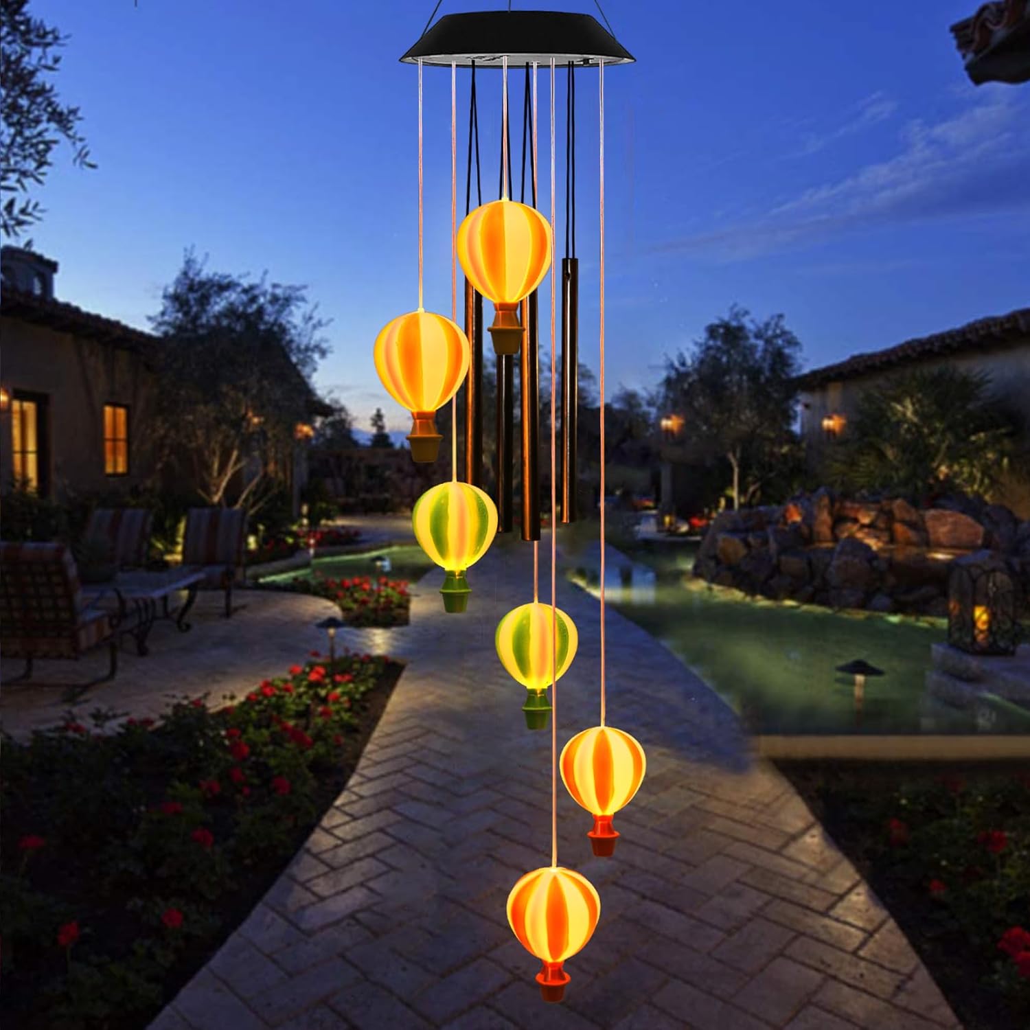 Amazon.com : KAIXOXIN Solar Wind Chime Outdoor 6 LED Hot Air Balloon ...