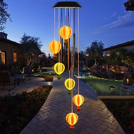 Amazon.com : KAIXOXIN Solar Wind Chime Outdoor 6 LED Hot Air Balloon ...