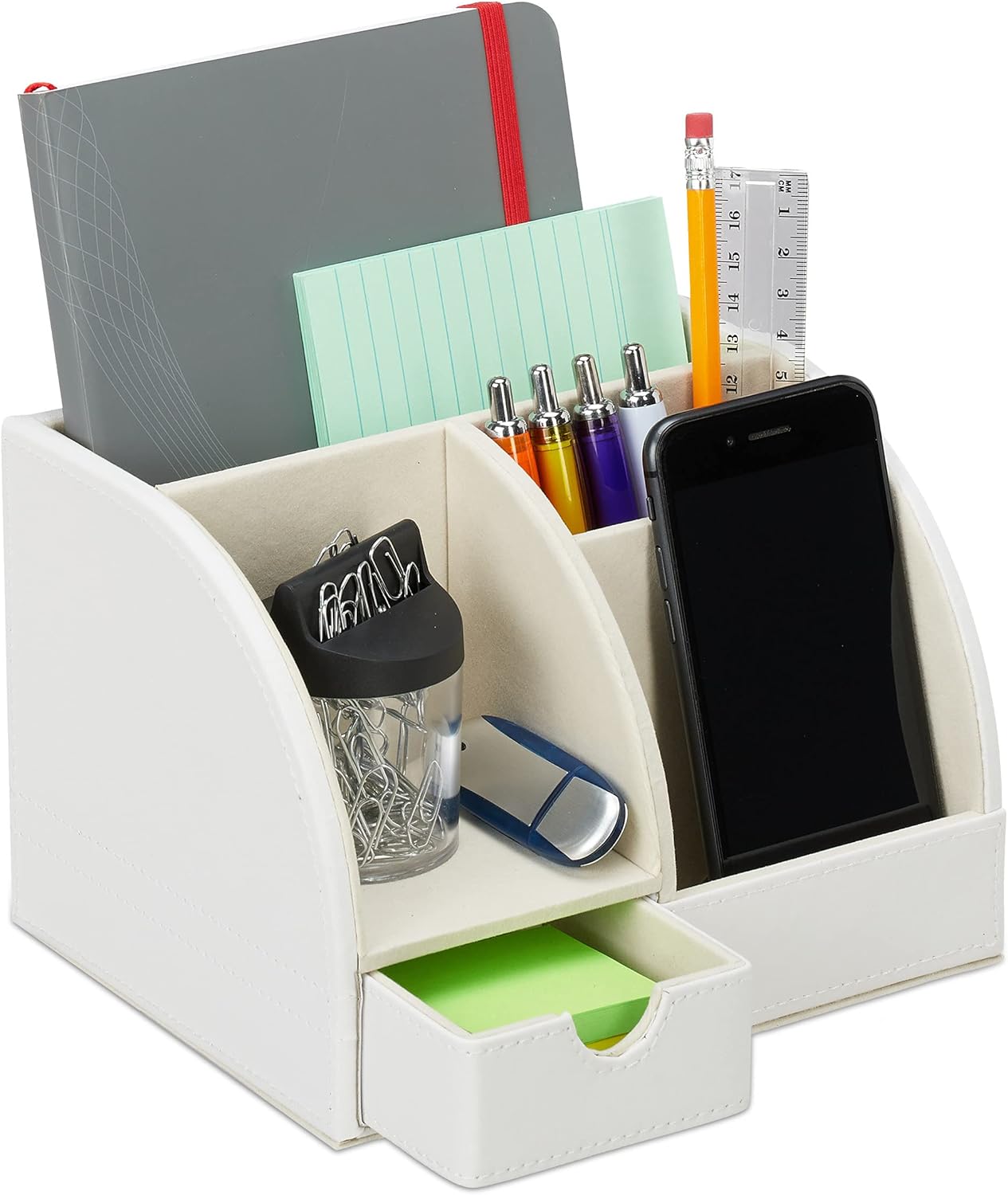 Relaxdays Desk Supplies Organiser, Faux Leather, Office, Drawer, 4 ...