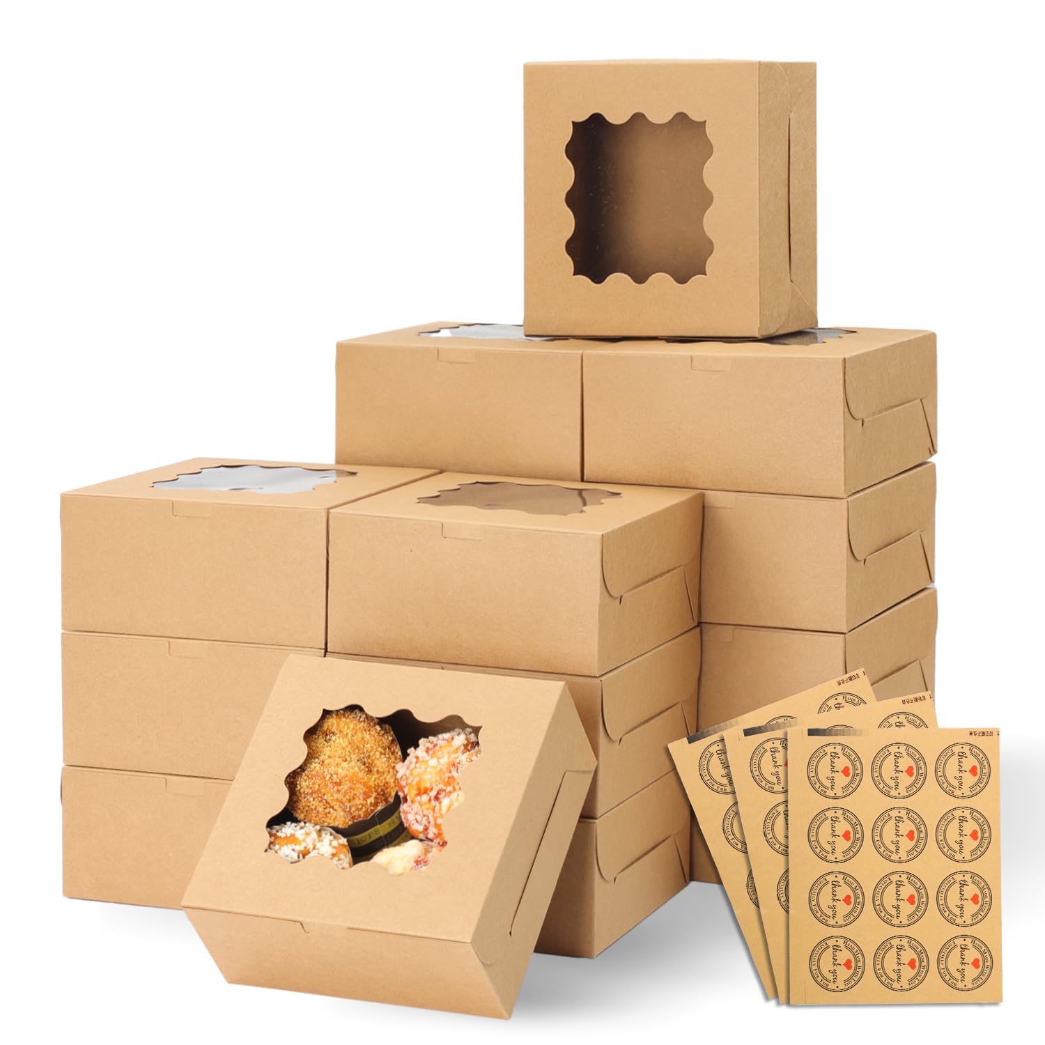 30pcs 6x6x3 Inches Small Bakery Boxes with Window, Small Cake Boxes ...