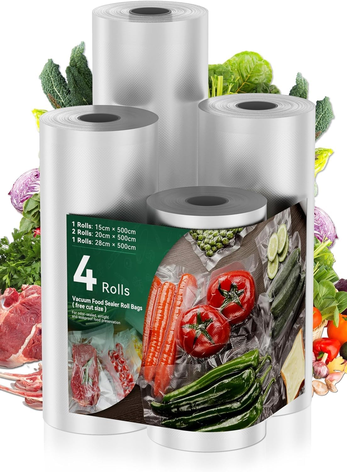 AUSELECT Vacuum Food Sealer Roll, 4 Pack Vacuum Seal Bags Rolls, Seal ...