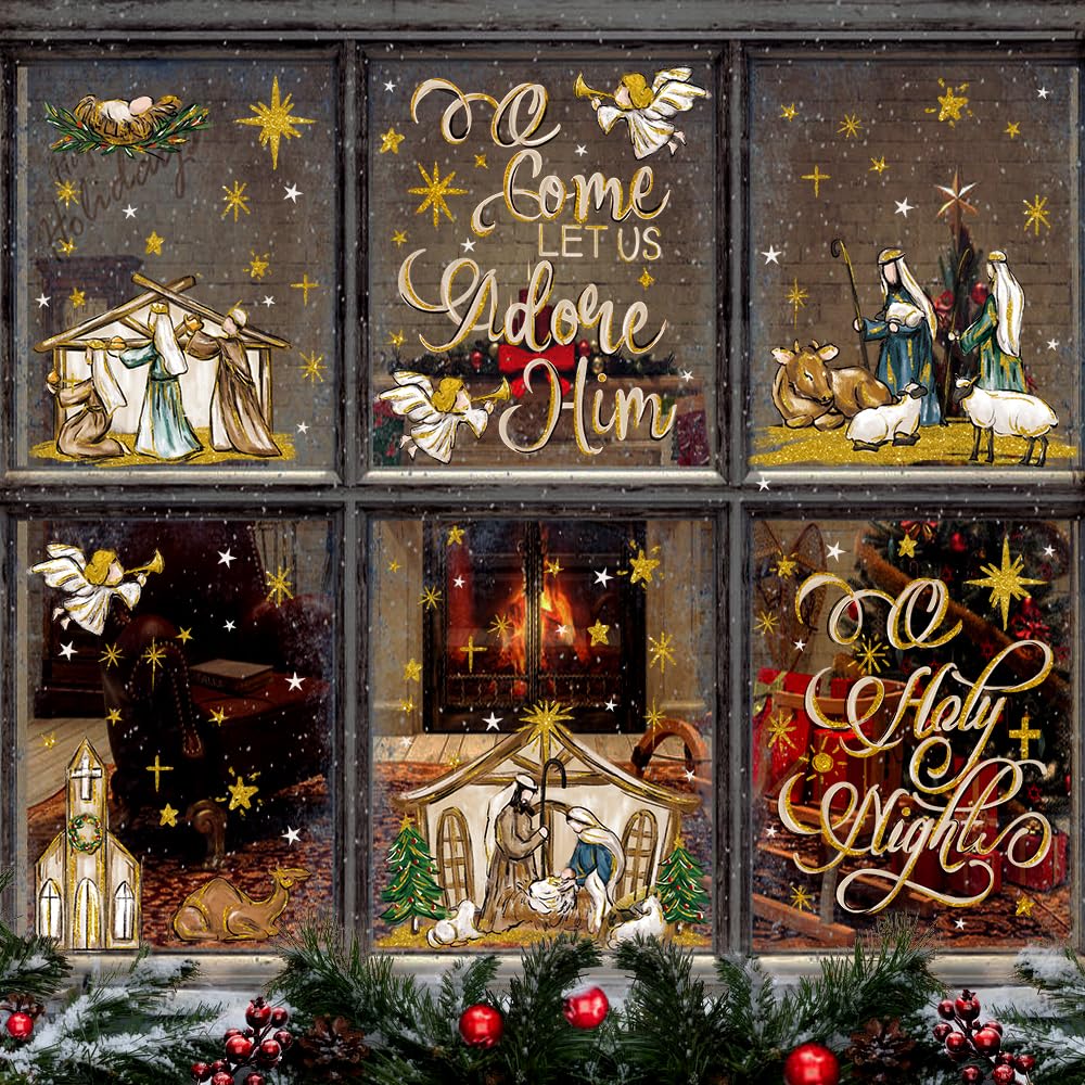 Outdoor Christmas Decor HOWAF Nativity Christmas Window Clings Stickers ...