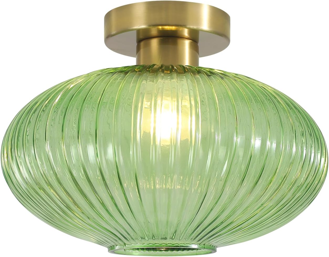 BOKT Green Stripe Glass Semi Flush Mount Ceiling Light 1-Light Mid ...