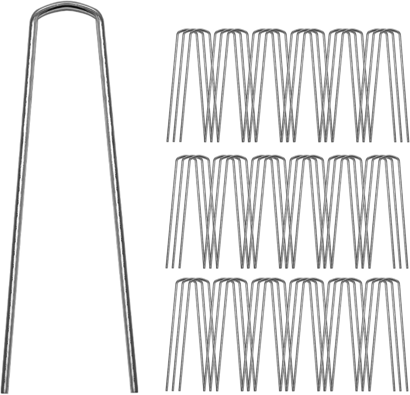 Garden Pegs 50pcs Sturdy Galvanised Steel Ground Stakes 6" U-Shape ...