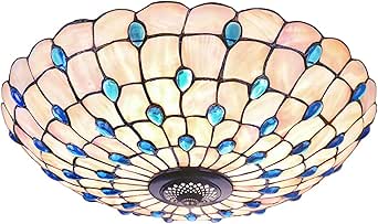 MKYOKO Vintage Tiffany Ceiling Light with Hand-Made Peacock Tail ...
