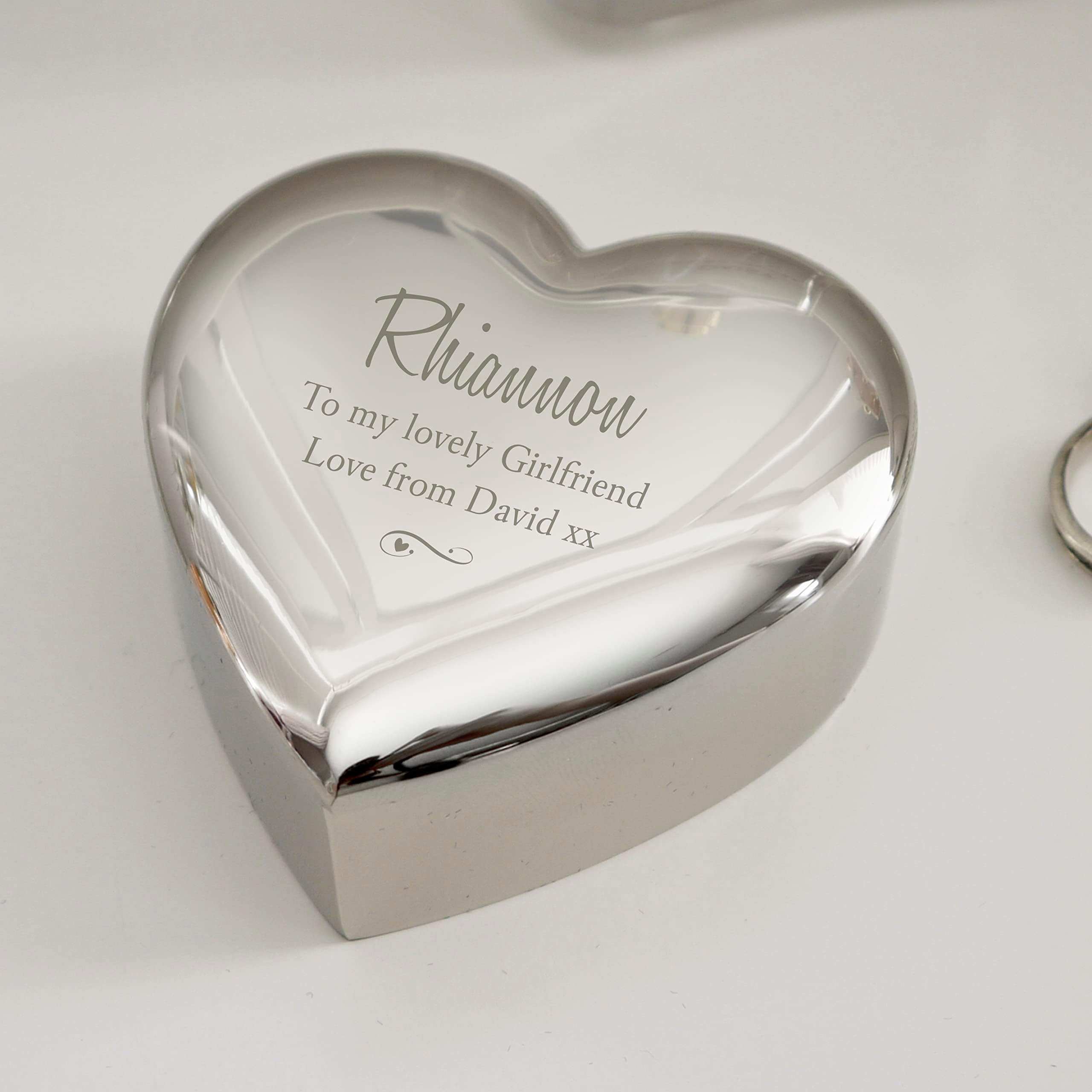 CPM Custom Personalised Any Message Swirls & Hearts Heart Trinket Box ...