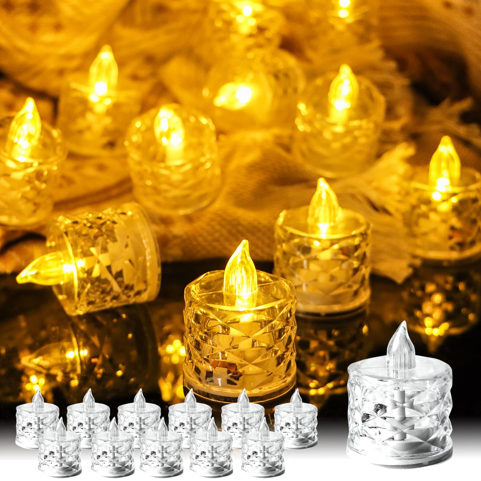TINYOUTH 12PCS LED Tea Light Candles for Wedding, Flameless Tea Lights ...