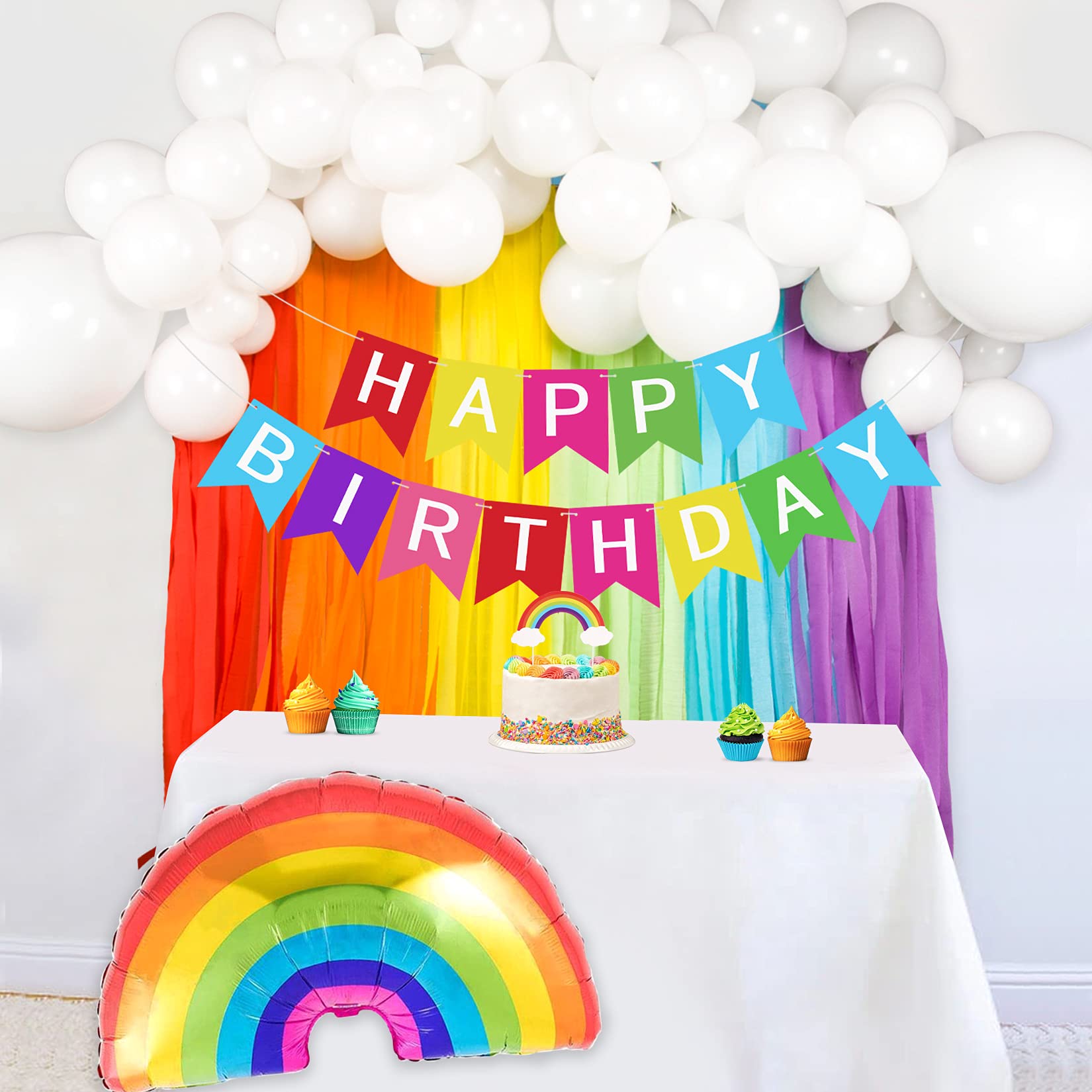 Buy JOYYPOP Rainbow Birthday Decorations with Rainbow Crepe Paper ...
