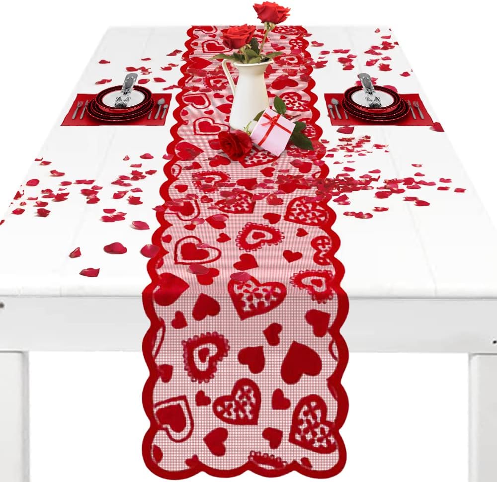 Amazon.com: Joysail Valentines Day Table Runner - Light Pink Lace Table ...