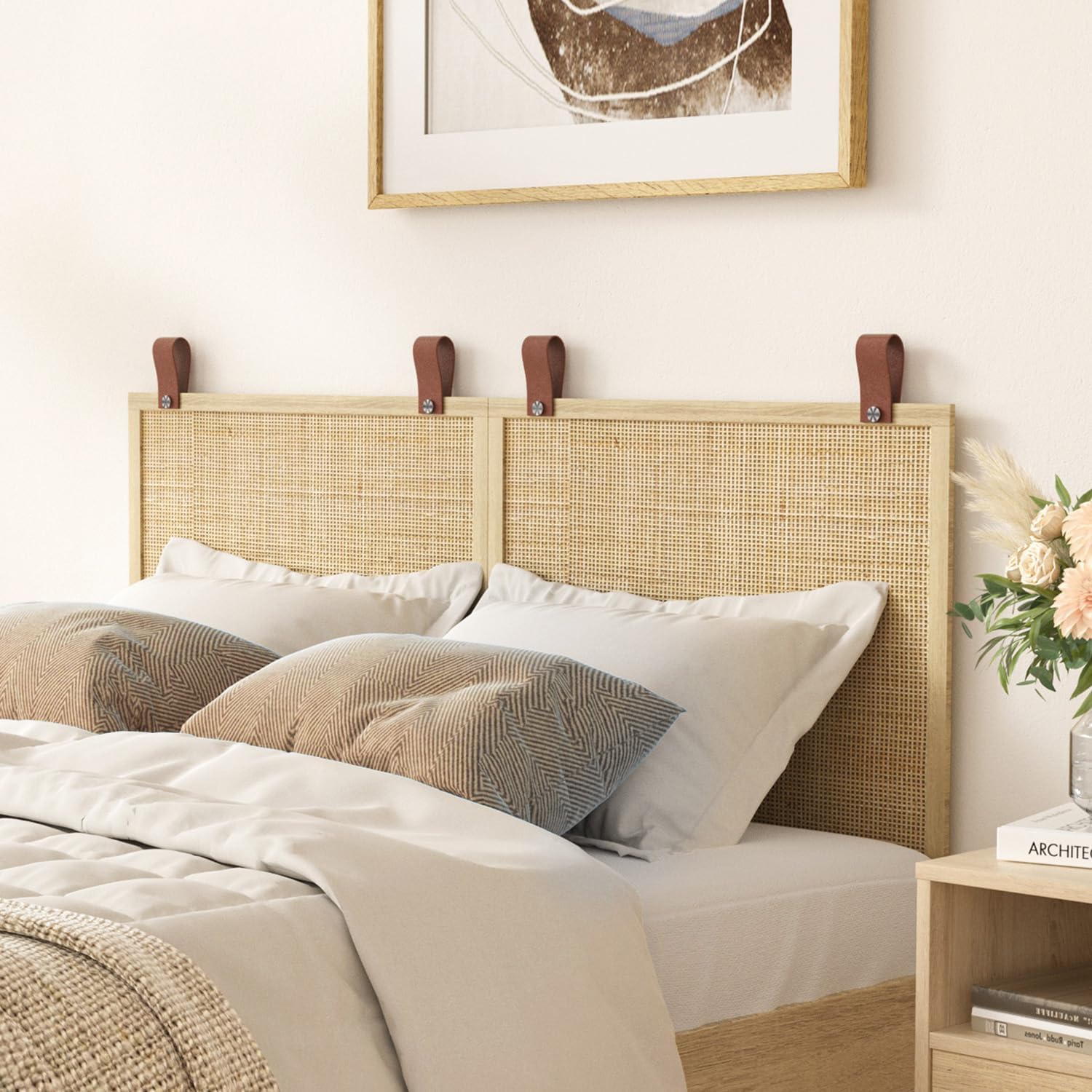 Amazon.com - Angel Sar Rattan Wall-Mounted Queen Size Headboard, Boho ...