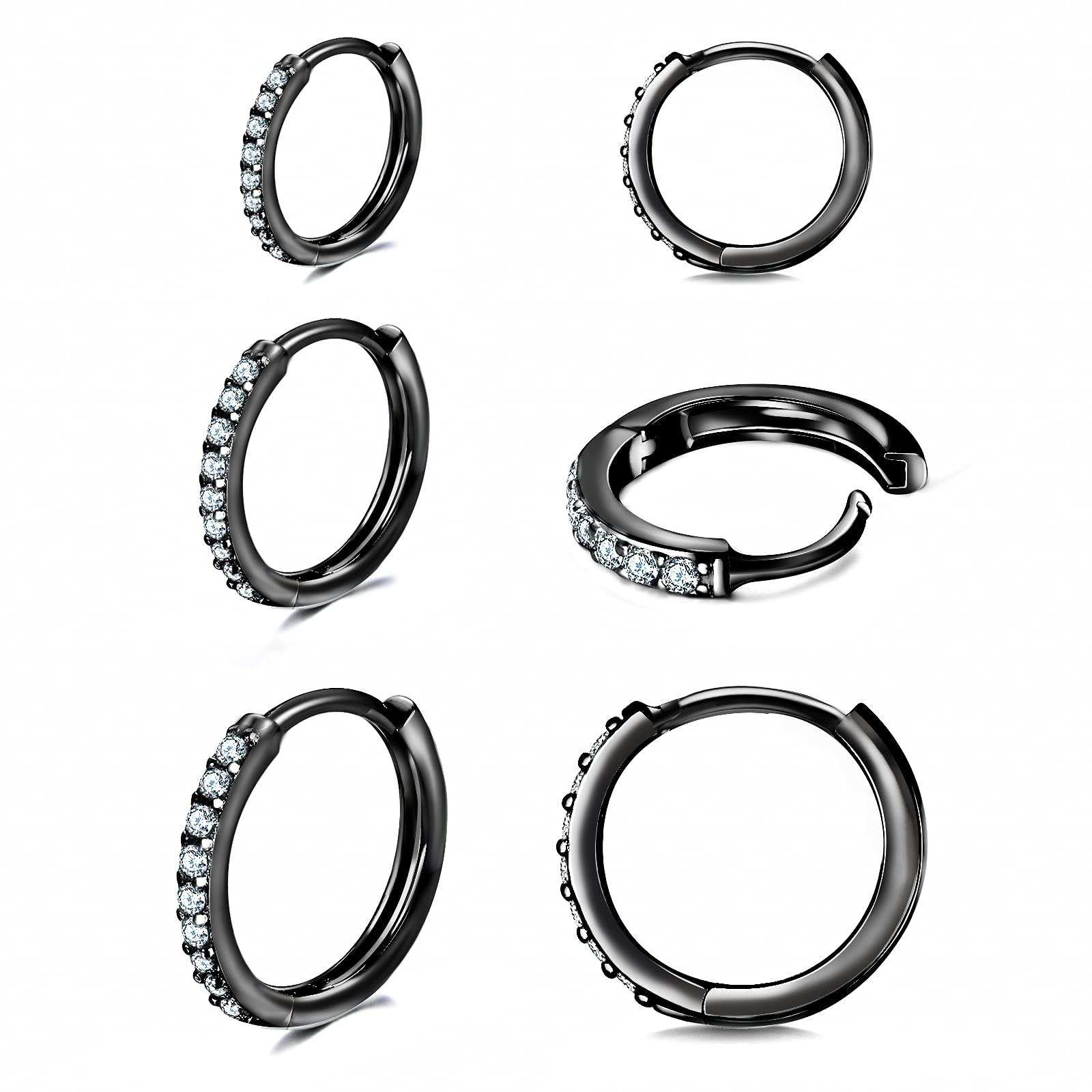 Amazon.com: 925 Sterling Silver Small Black Hoop Earrings Cubic ...