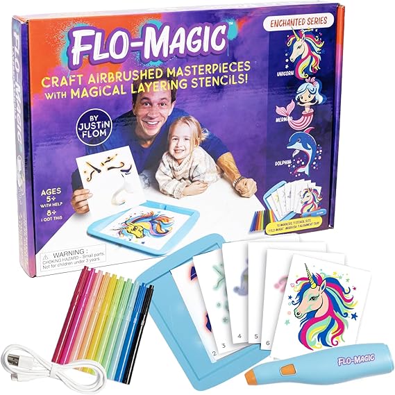 Amazon.com: Flo-Magic Enchanted Airbrush Marker Stencil Art Kit ...