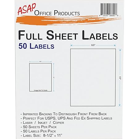 Amazon.com : Premium Label Supply White Sticker Full Sheet Labels – No ...