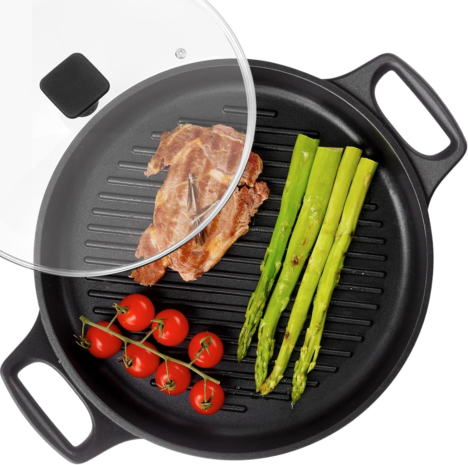 S·KITCHN Cast Aluminum Griddle Pan for Stovetop with Lid - Lighter than ...