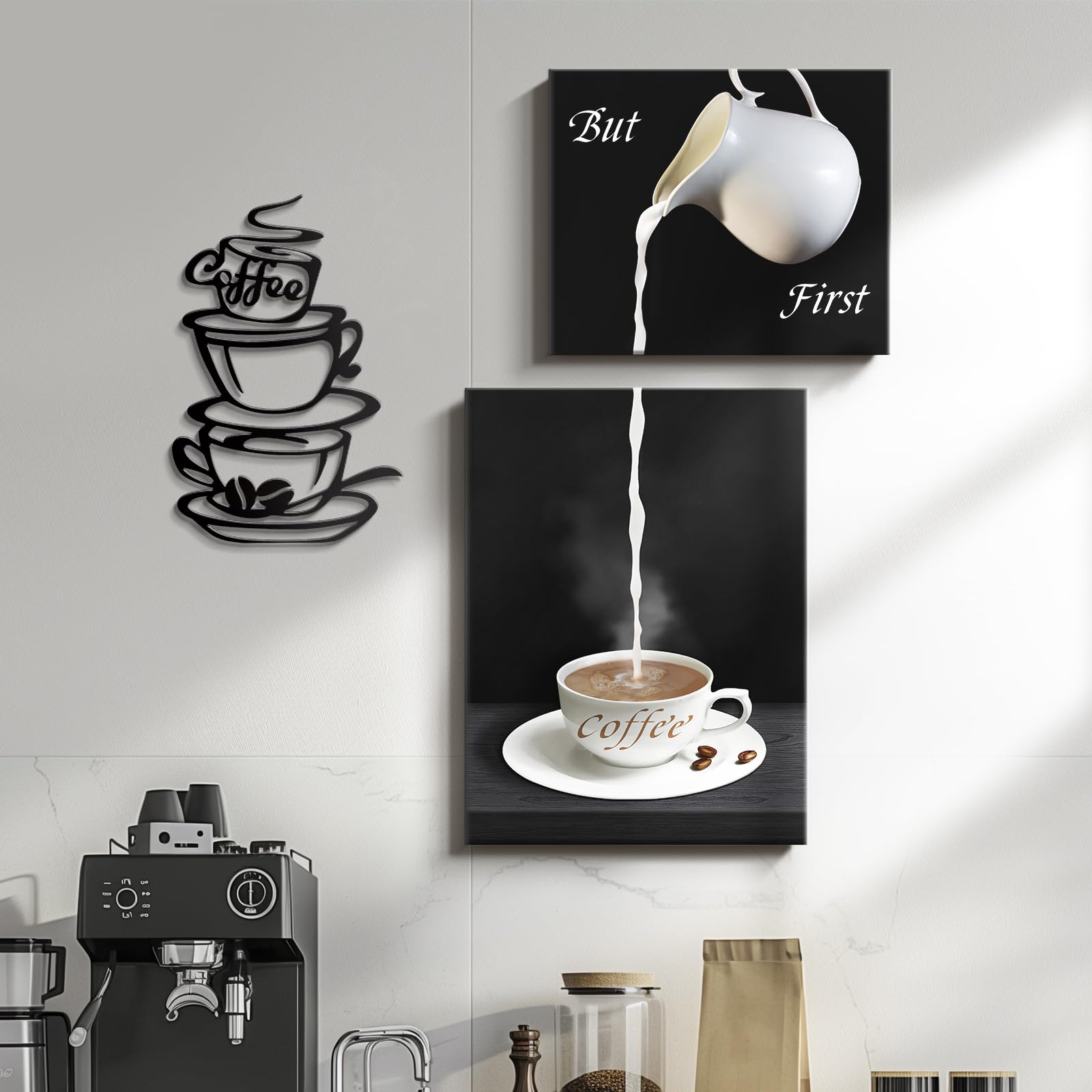 Amazon.com: Kitchen Wall Art - 2 Pieces Coffee Wall Art Decor Framed ...