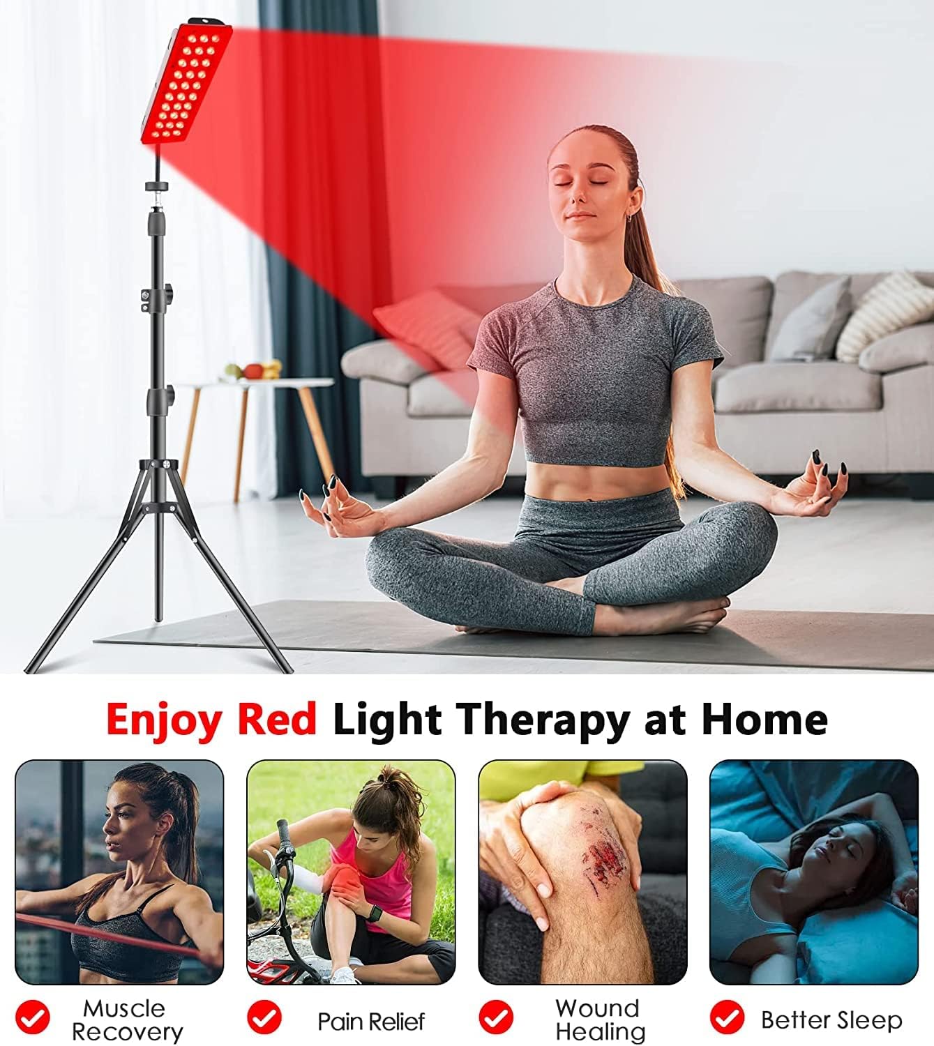 Rikimxin – Lámpara de terapia de luz roja con soporte, 60 luces LED ...