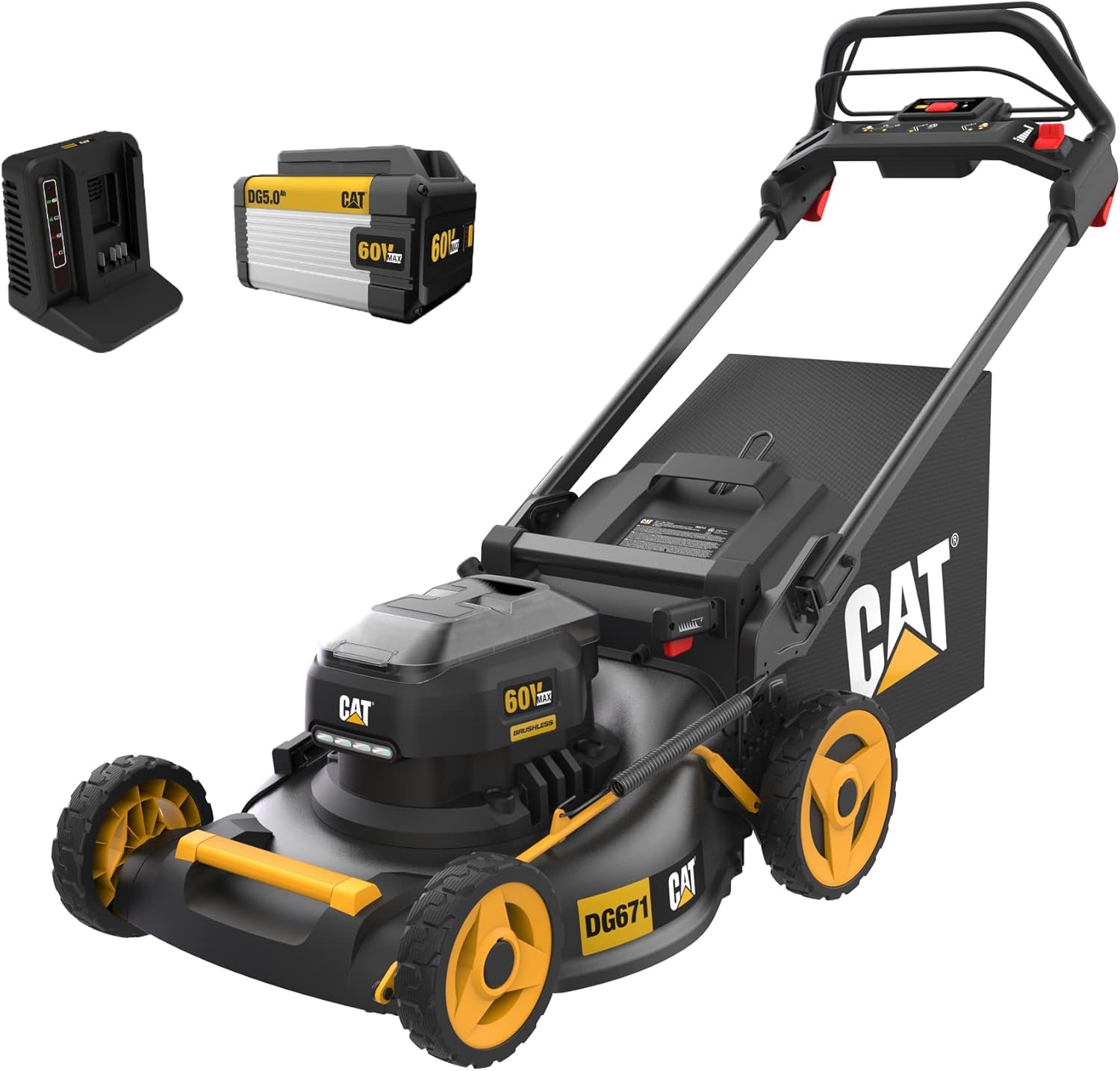 CAT® DG671 60V 21" Variable Speed Self-Propelled Brushless Lawn Mower- 5.0Ah Battery & Charger ...