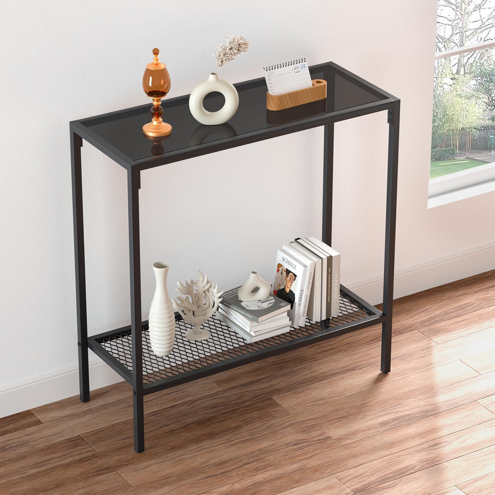Amazon.com: unipaws Fluted Half Moon Console Table, Modern 2-Tier Black ...