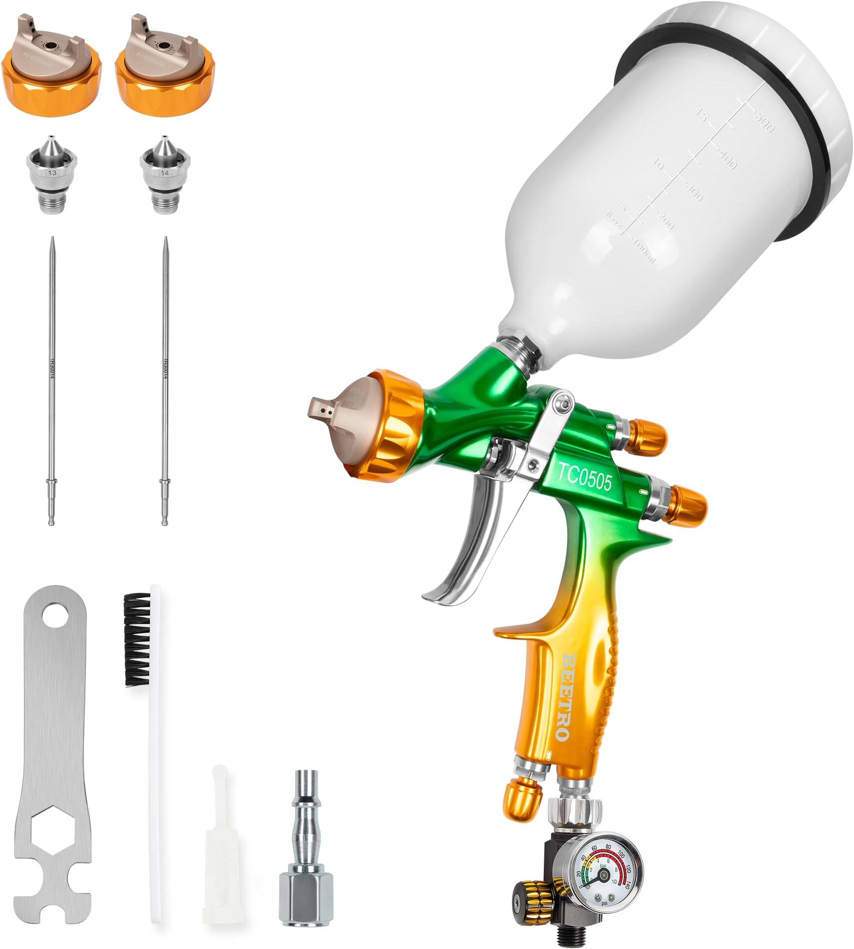 AEROPRO TOOLS R500 LVLP Air Spray Gun w/ 1.3/1.5/1.7mm Nozzles & Air ...