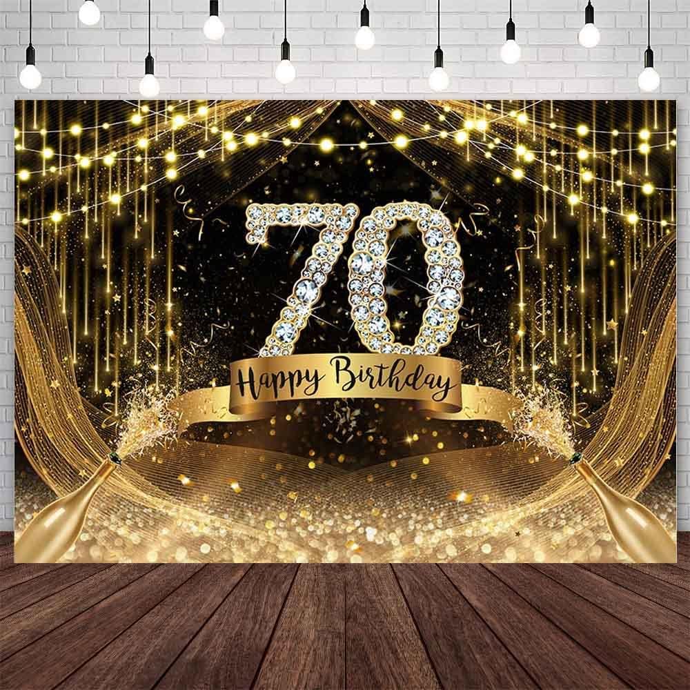 Amazon.com : AIBIIN 7x5ft Happy 70th Birthday Backdrop Gold Glitter ...