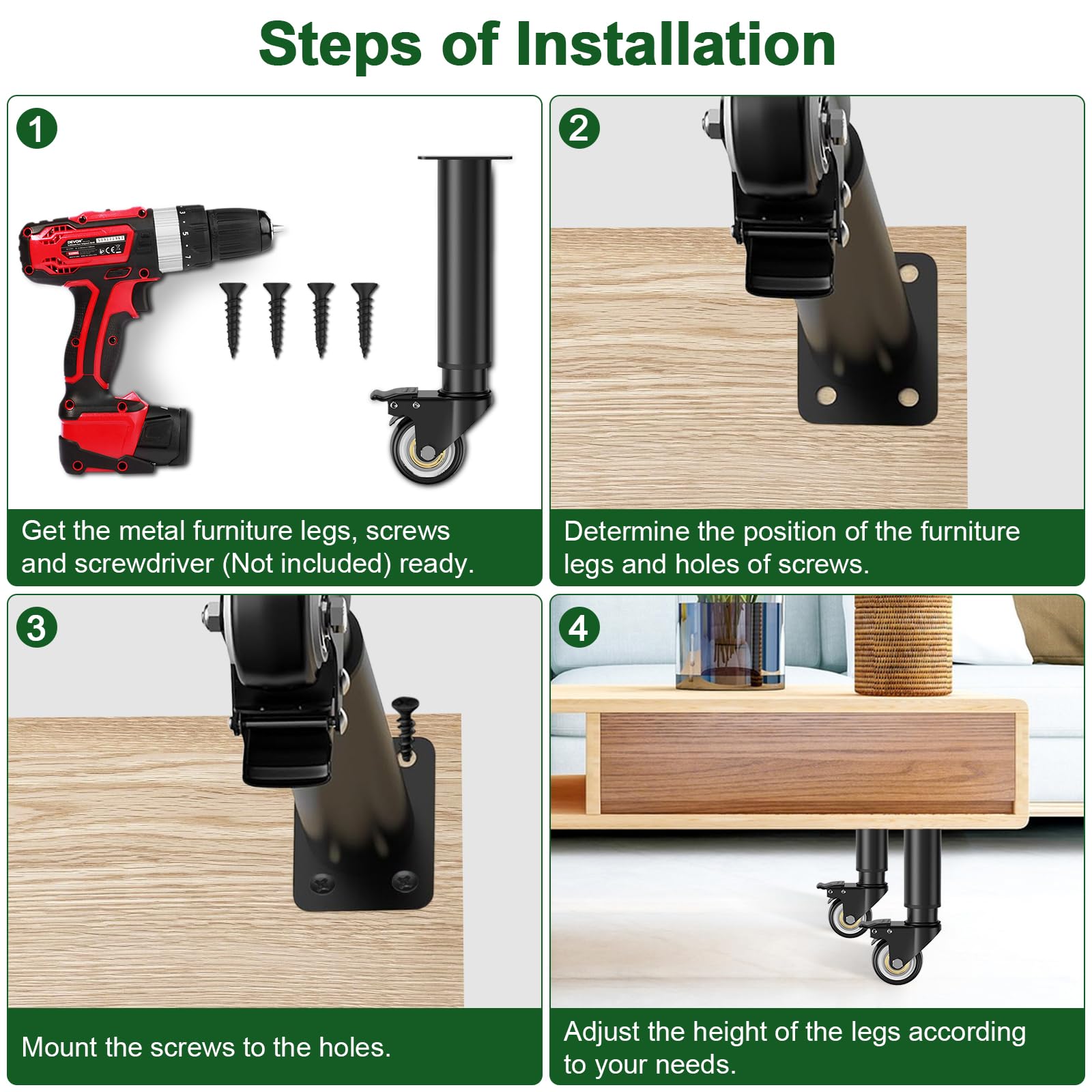 Metal Legs With Casters 35" Galvanized Steel Legs For Work Tables With
