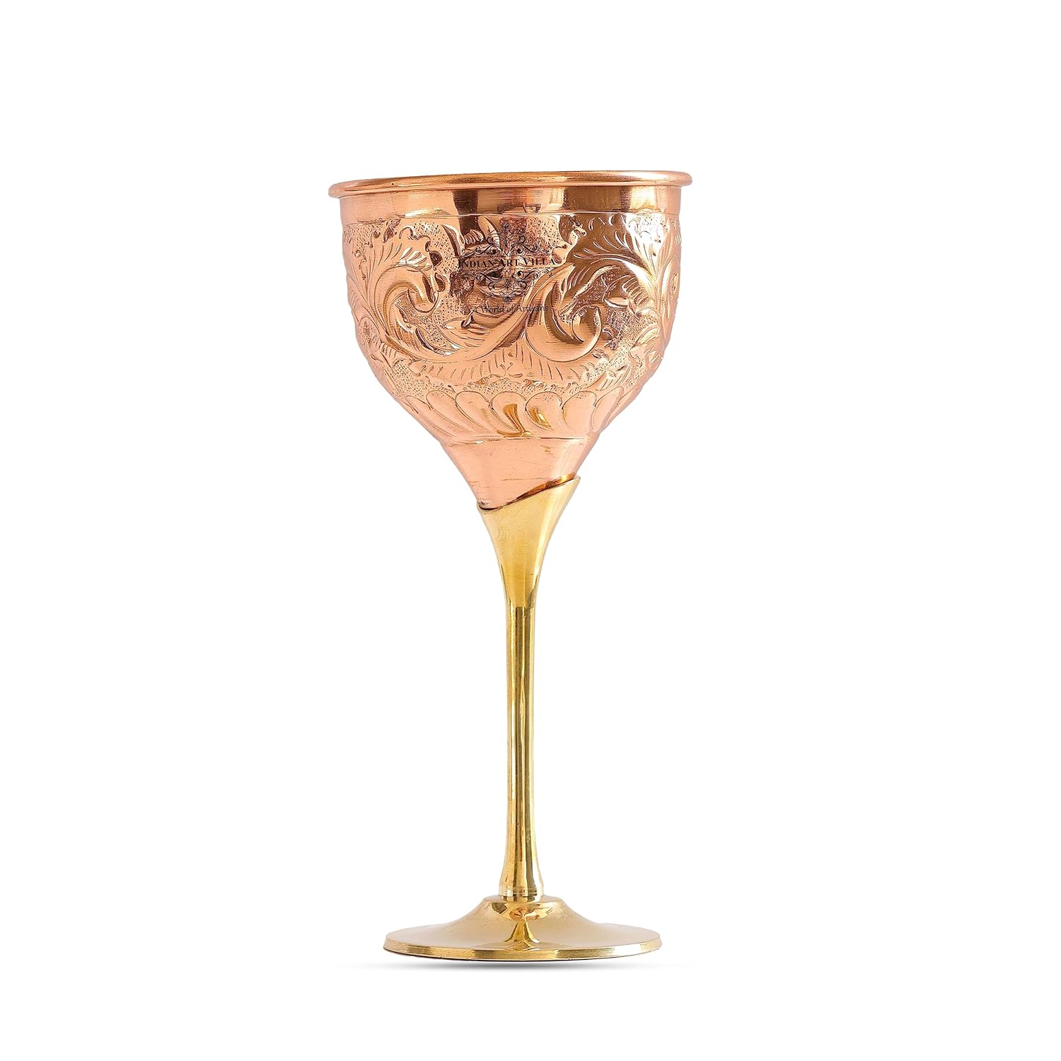 Buy INDIAN ART VILLA Copper Flower Design Wine Glass with Brass Stand ...