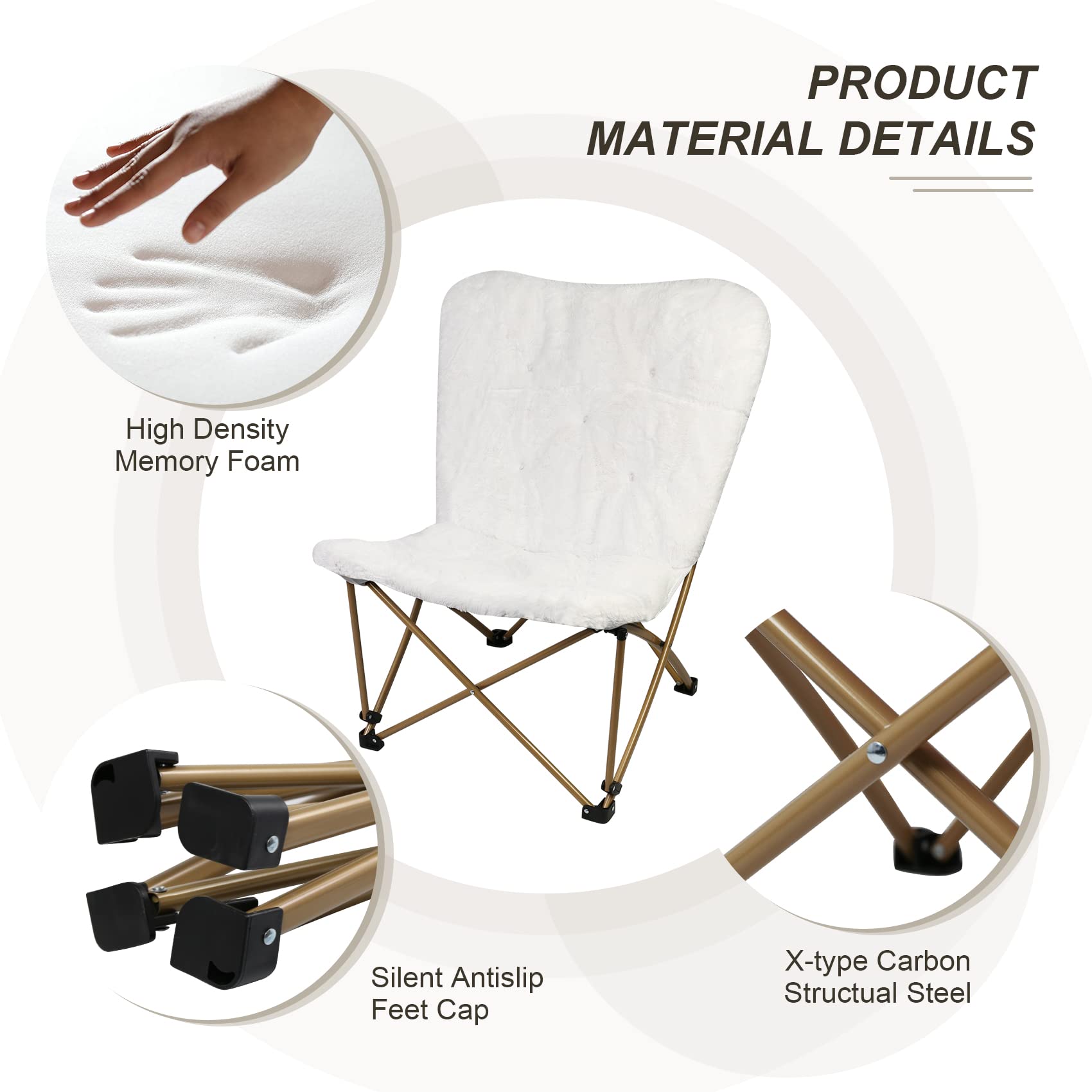 Superrella Extra Large Faux Fur Foldable Butterfly Chair (Milk White)