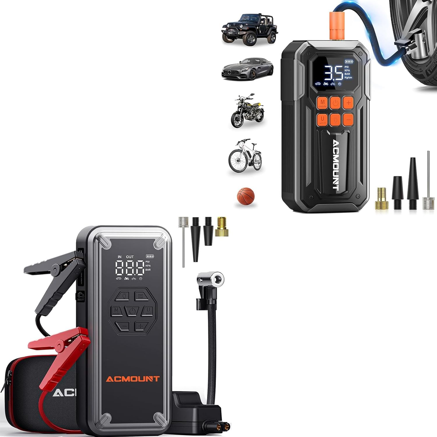 Amazon.com: Acmount Portable Tire Inflator & Jump Starter with Air Compressor Bundle : Automotive