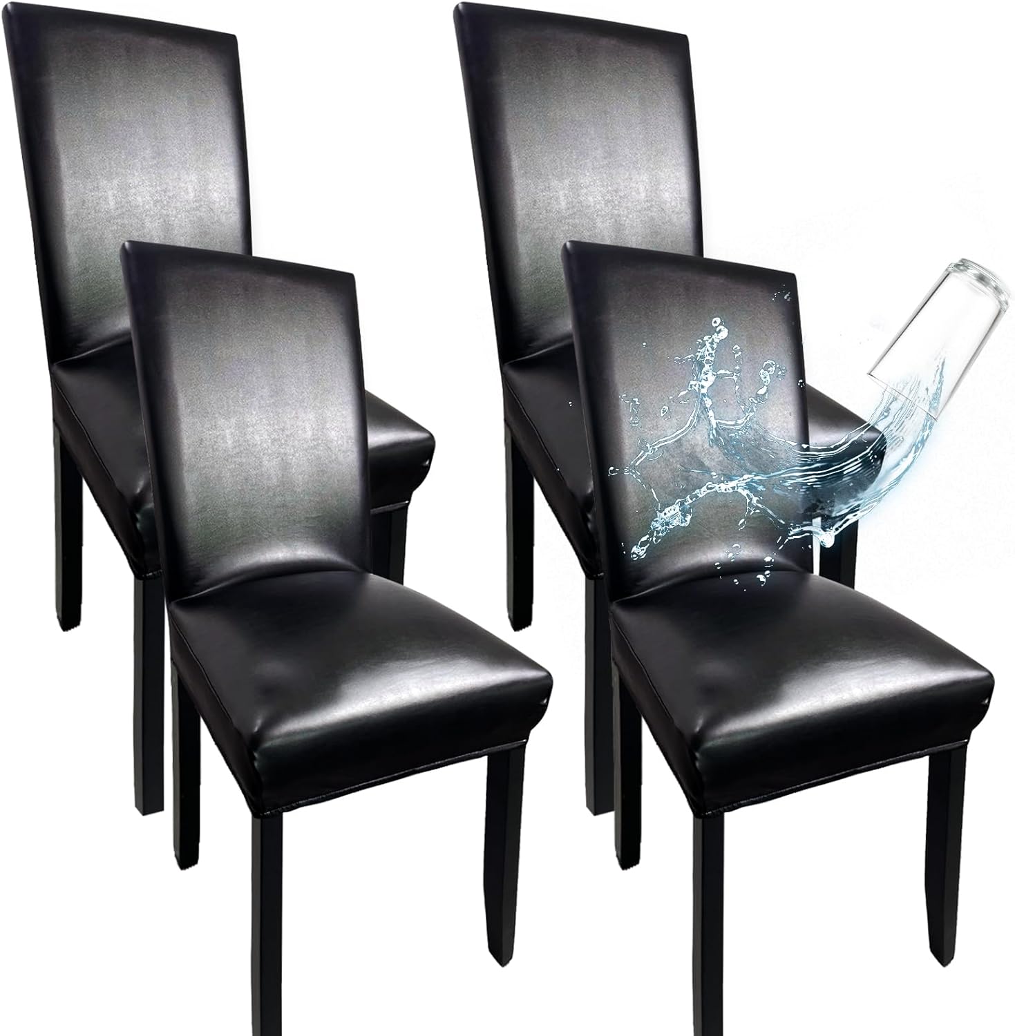WUSOUPU Leather Dining Chair Covers Set of 4, Waterproof Chairs Covers ...