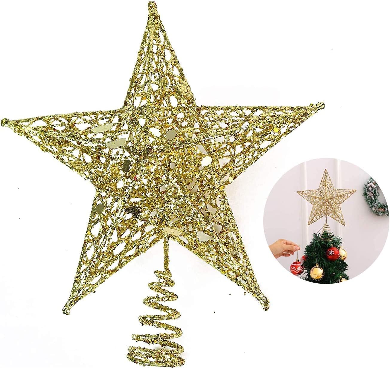 Amazon.com: Bimkole Christmas Tree Topper, Gold Star Christmas Tree ...