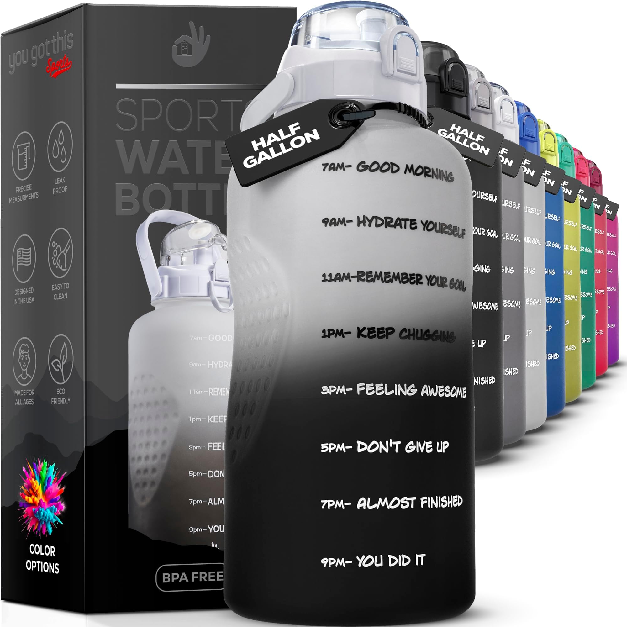 Amazon.com: Hydration Bottle 64 oz (2 Liter) Daily Water Tracker - Time ...