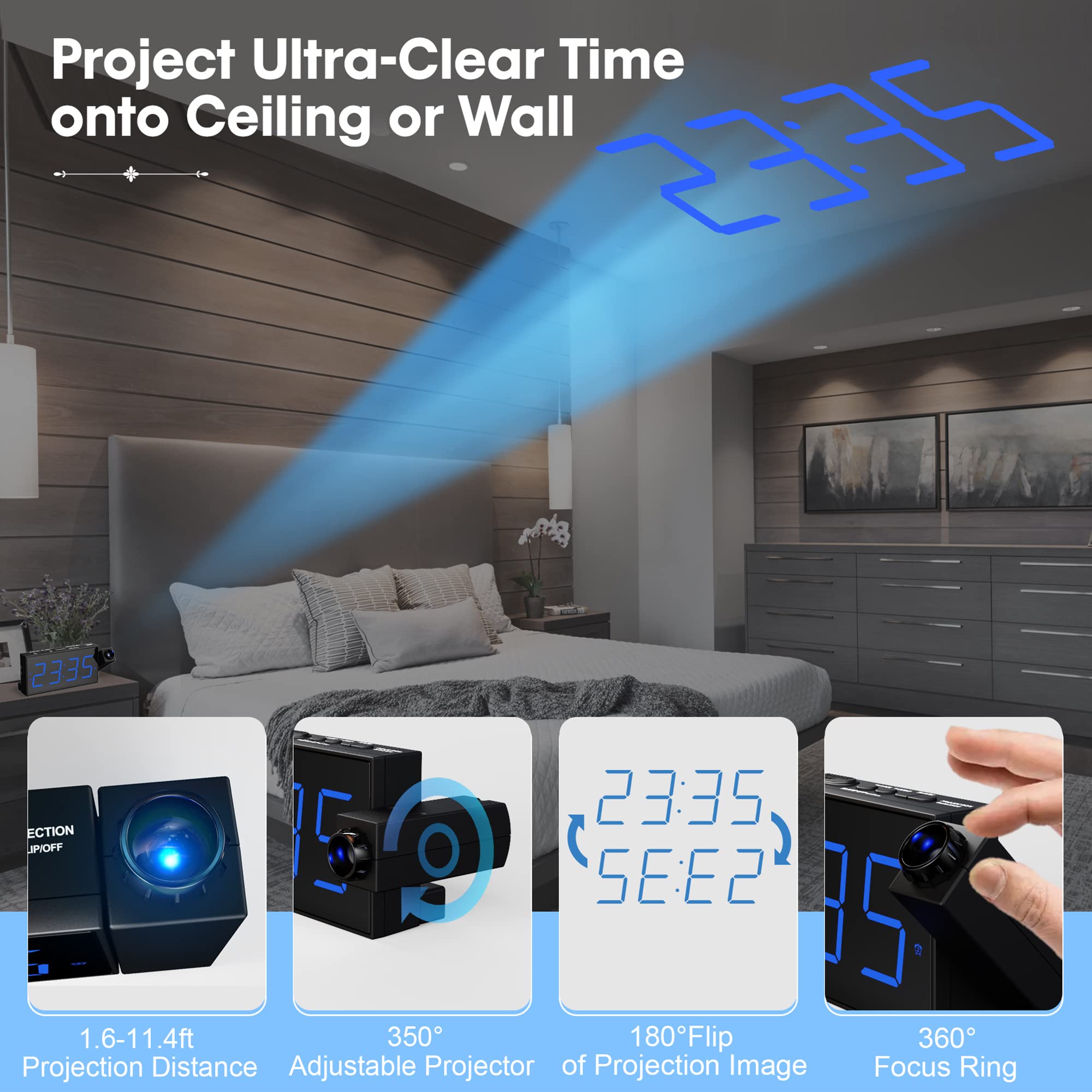 Buy Digital Projection Alarm Clock for Bedroom, Large LED Alarm Clock ...