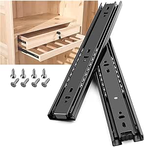 Wooden Drawer Slides 1 Pair Ball Bearing Metal Rails Black 8in to 20in ...