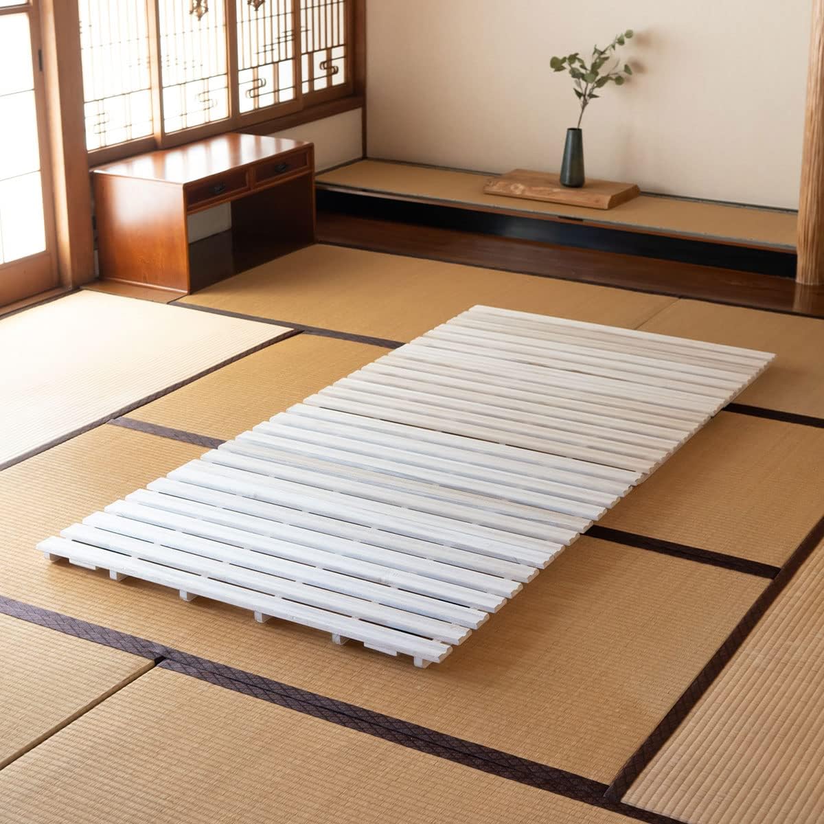 EMOOR Wood Half-Fold-Type Slatted Bed Twin for Japanese Floor Futon ...