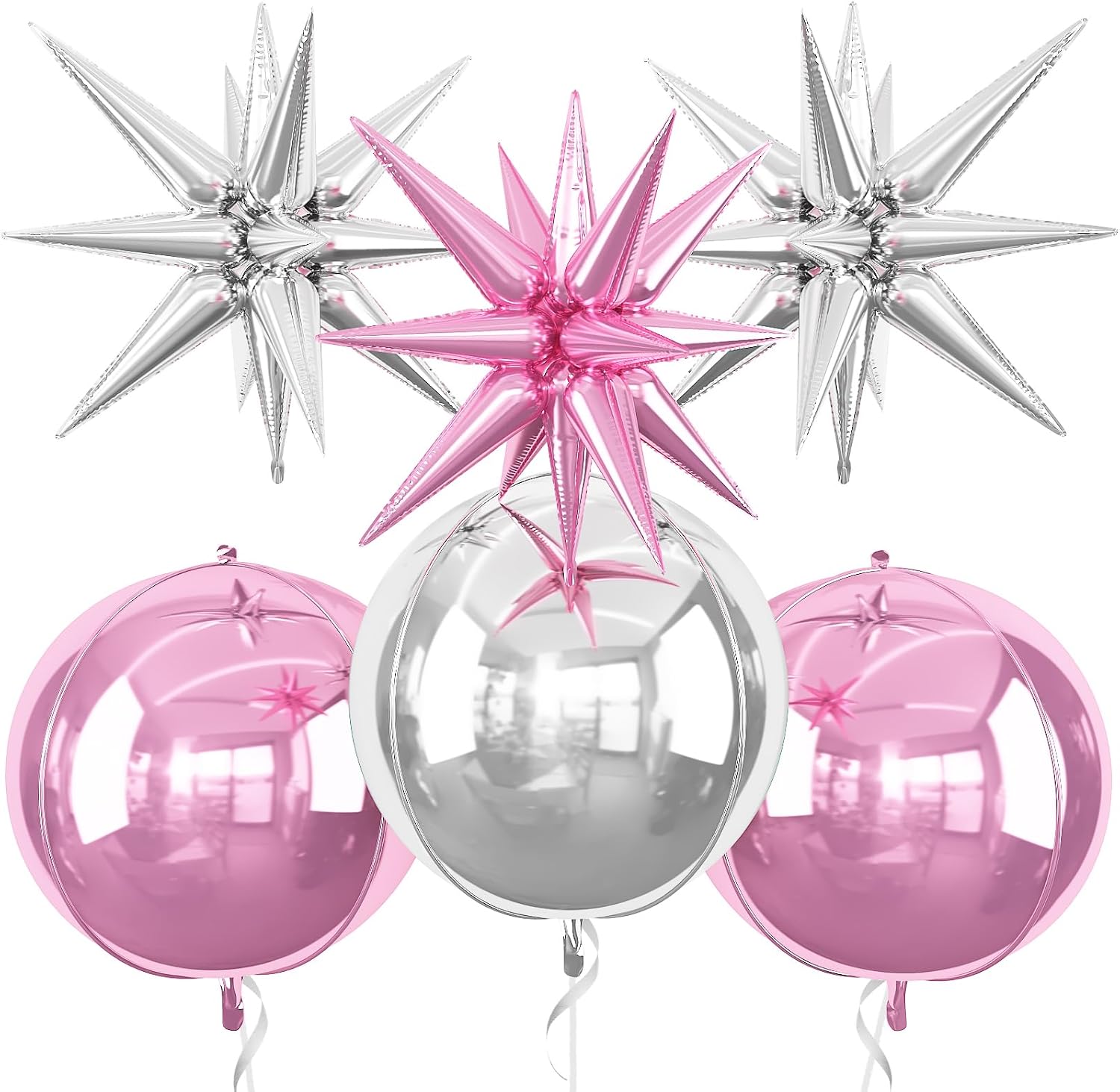 Amazon.com: 6Pcs Pink Silver Foil Balloons,22Inch Light Pink Silver 4D ...