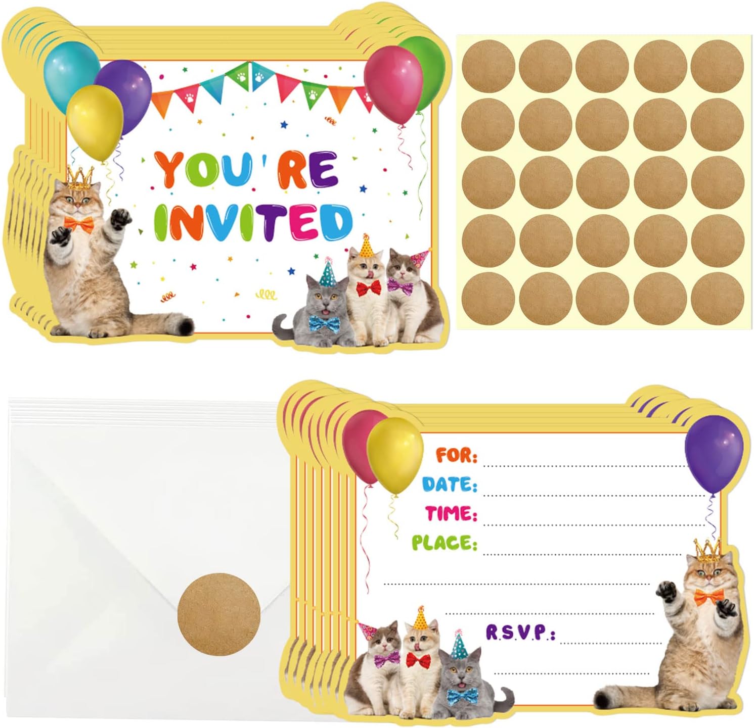 Amazon.com : Cat Birthday Invitations Cards, Double-Sided Rainbow Let's ...