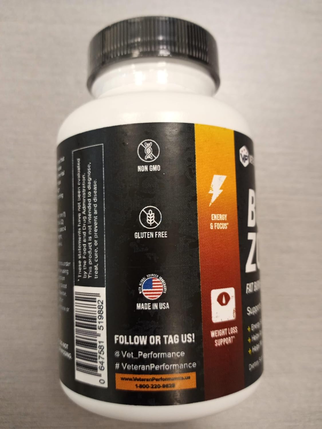 Veteran Performance Quemador de grasa termogénico Burn Zone, supresor ...