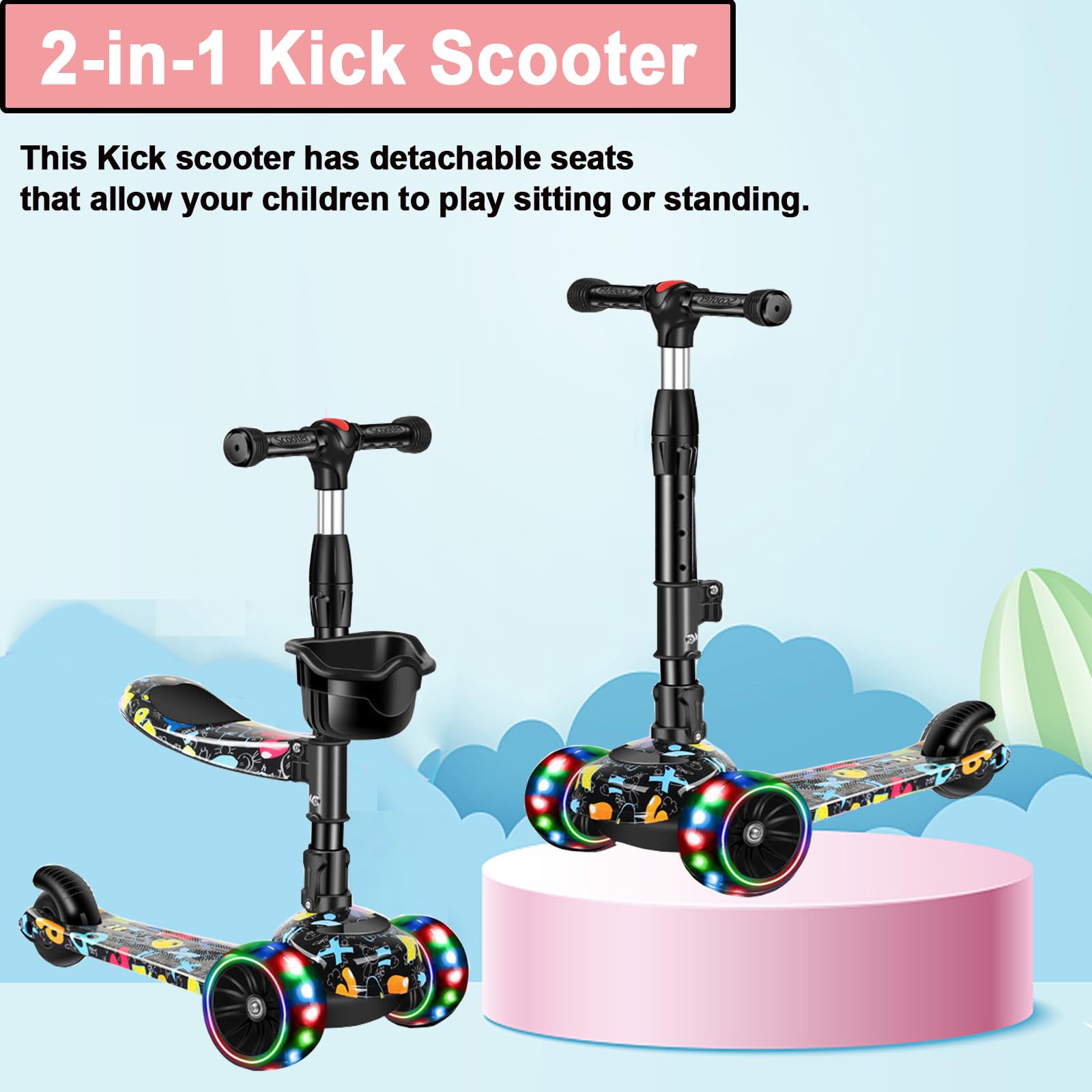 Snapklik.com : CLrkualn 2-in-1 Kick Scooter For Kids Ages 3-8 ...
