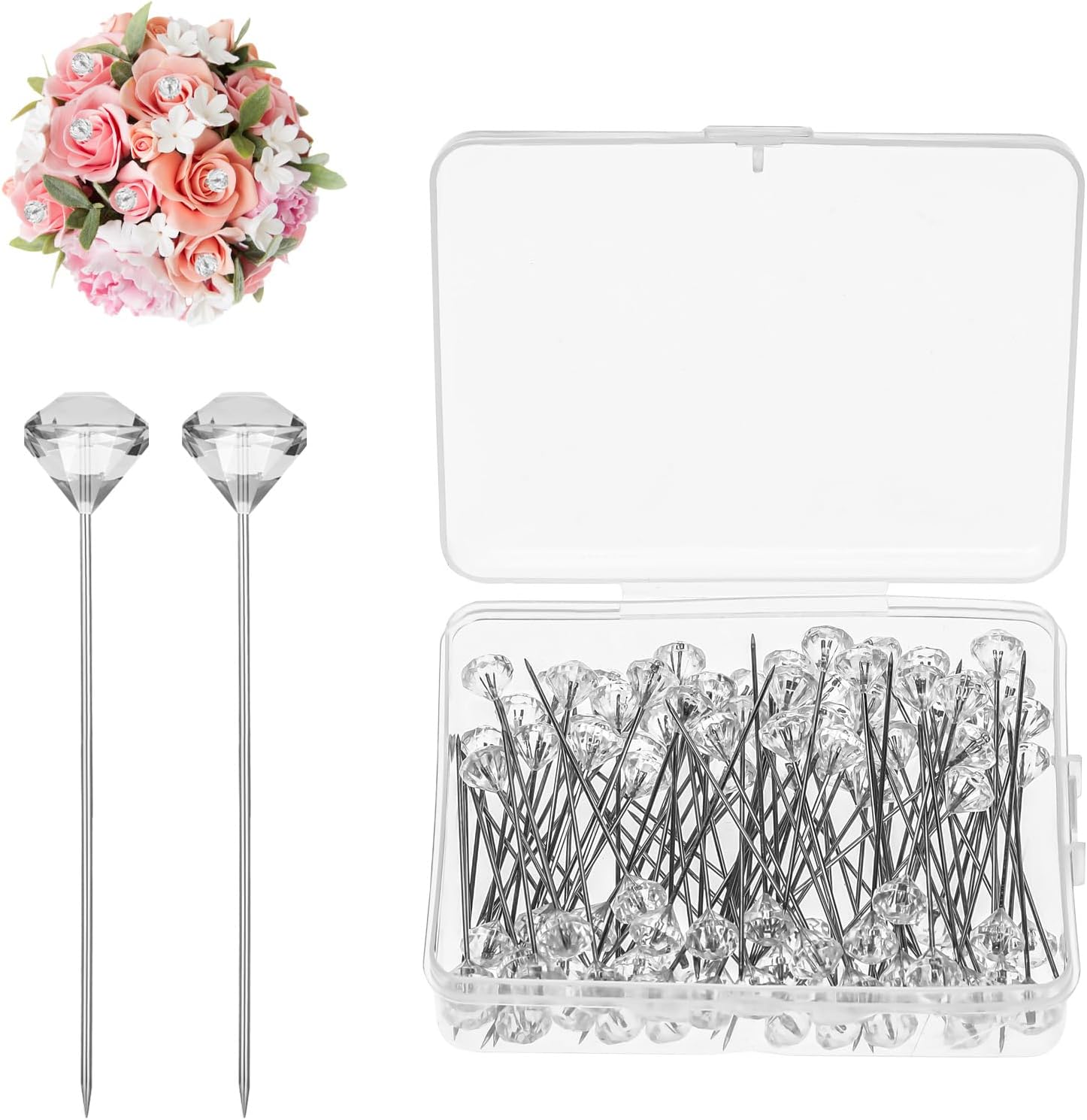 TIESOME 100pcs Nähnadeln Stecknadeln Mit Kopf, Diamant Blumenstrauß ...