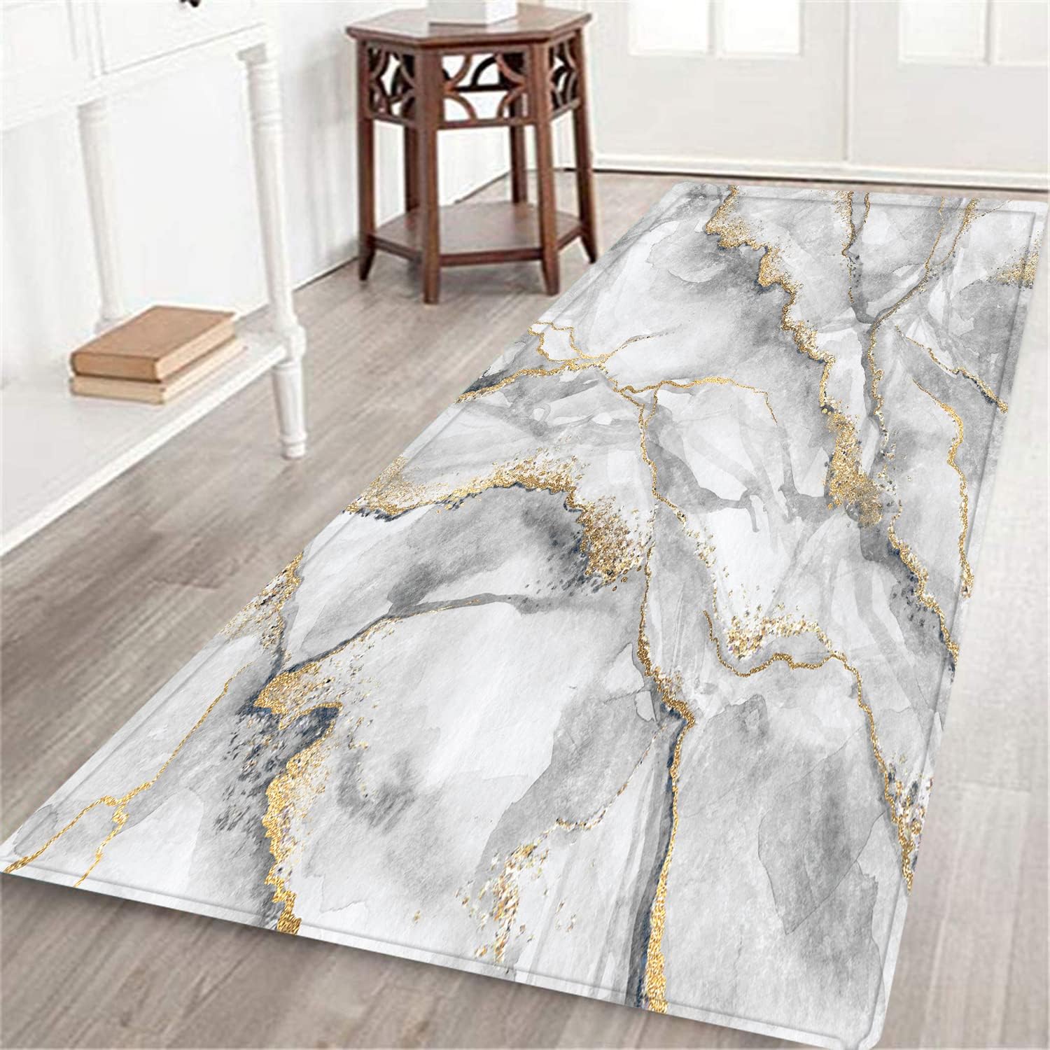 Amazon.com: Long Runner Rug,Abstract Creative White Marble with Gold ...