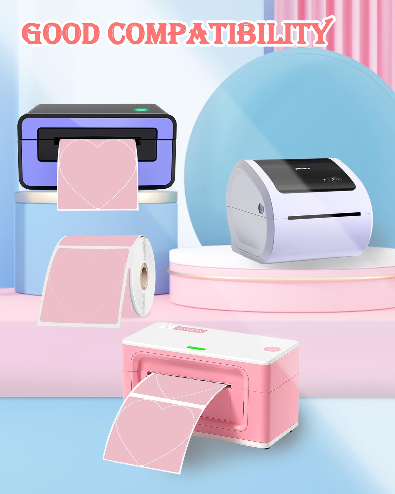 Snapklik.com : 3x3 Pink Heart Thermal Labels, For Thermal Label Printer ...