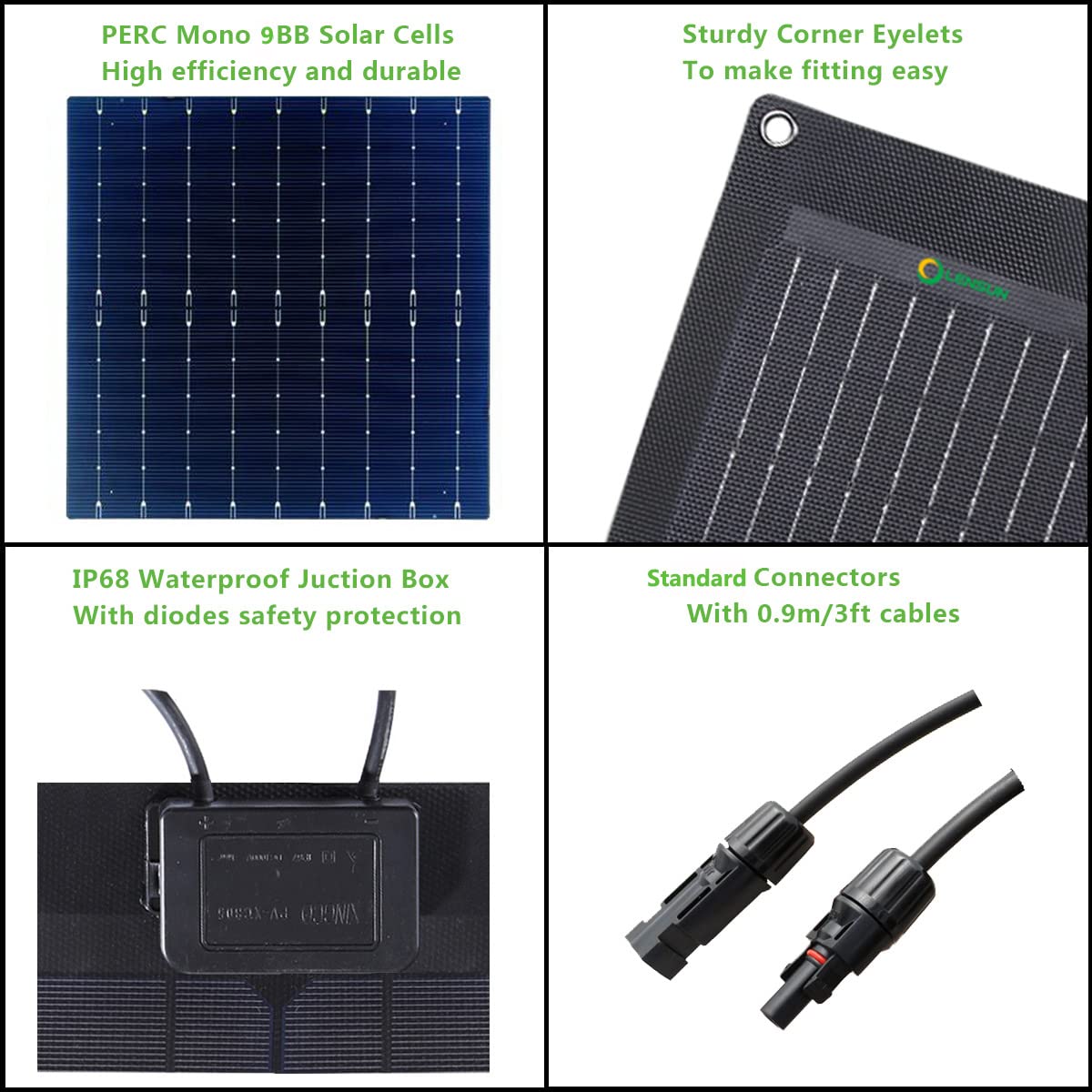 Snapklik.com : LENSUN 105W 12V ETFE Black Flexible Solar Panel