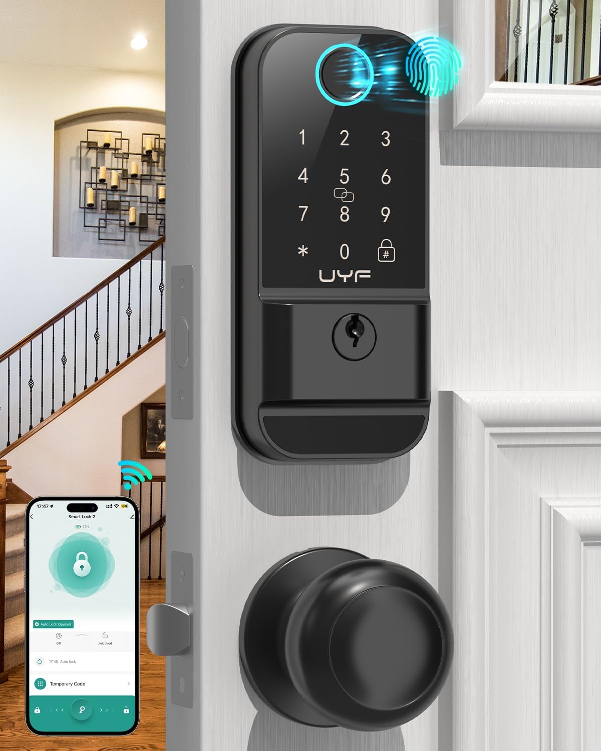 Smart Front Door Lock Set: Hornbill Pro Fingerprint Door Knob with Lock ...