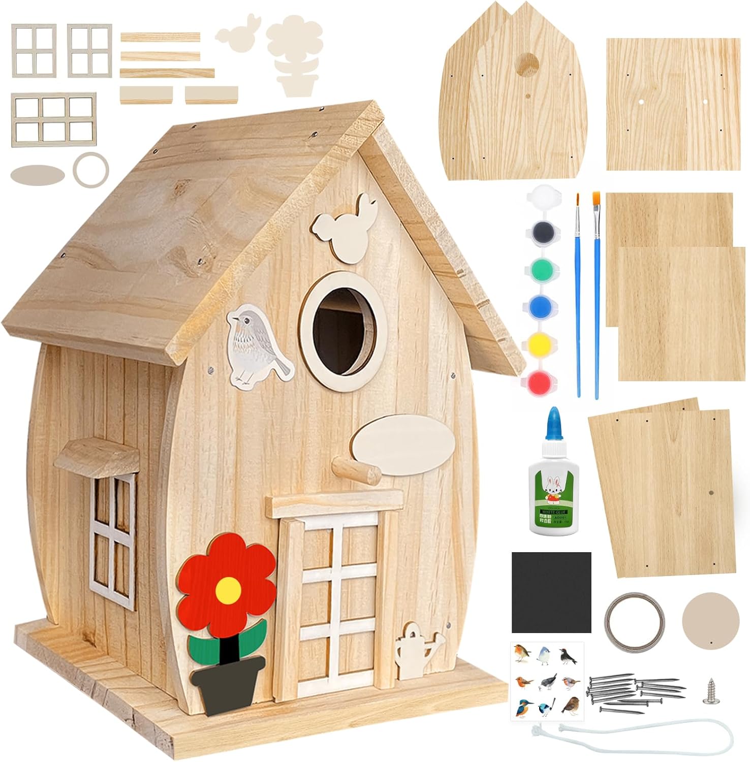 Amazon.com: Wooden DIY Bird House Kit with Paint Set,Birdhouse Kit for ...