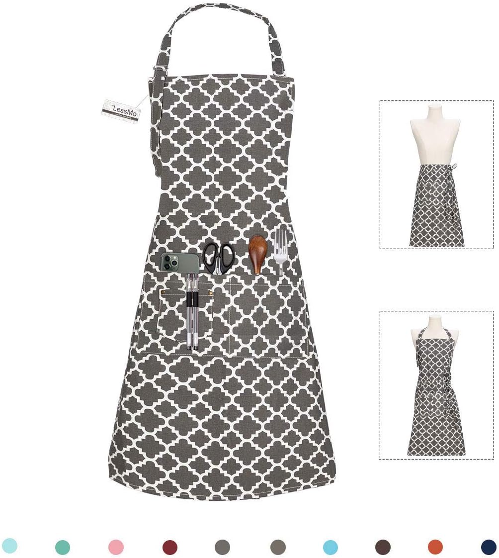 Amazon.com: LessMo Kitchen Cooking Aprons with 3 Pockets for Men Women ...
