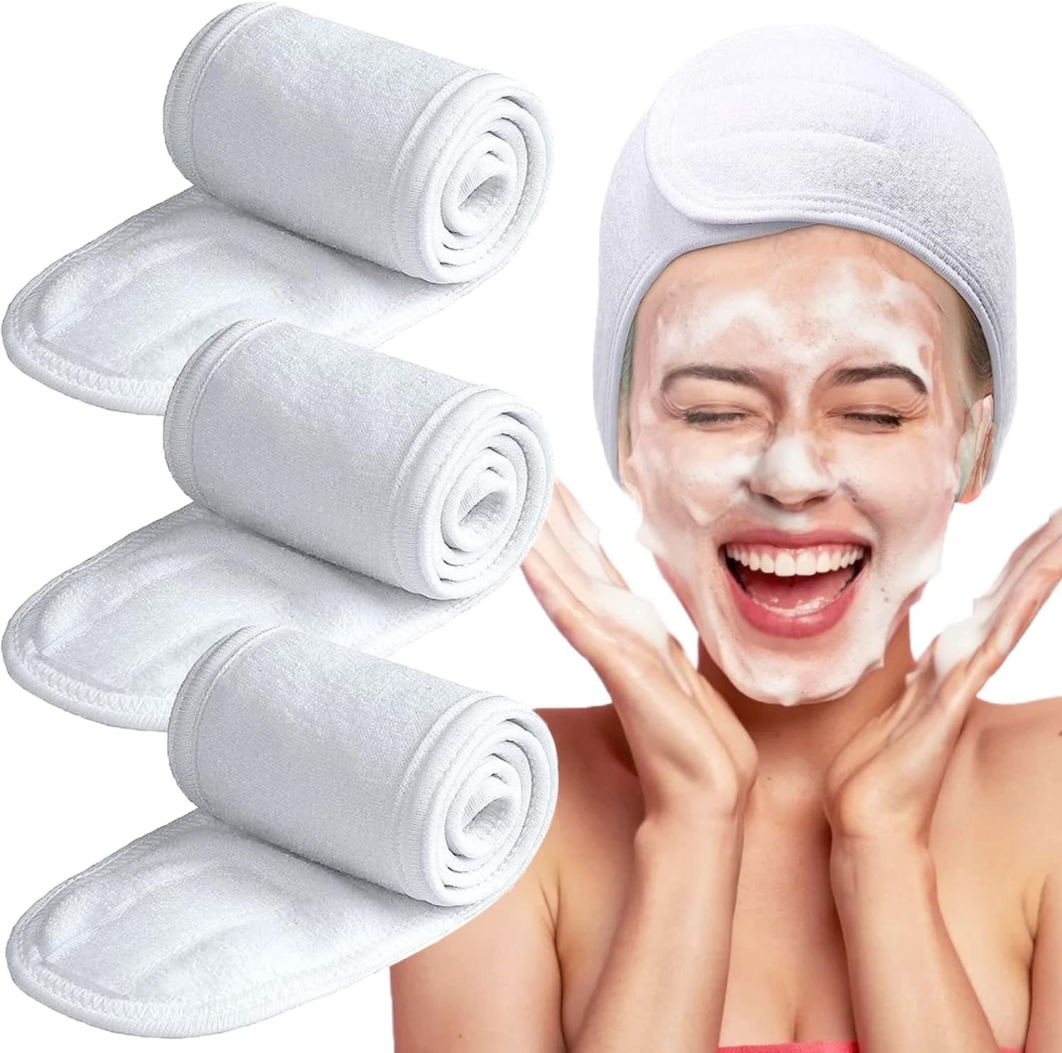 Spa Headband – 3 Pack Adjustable Facial Headband, Women Facial Makeup ...